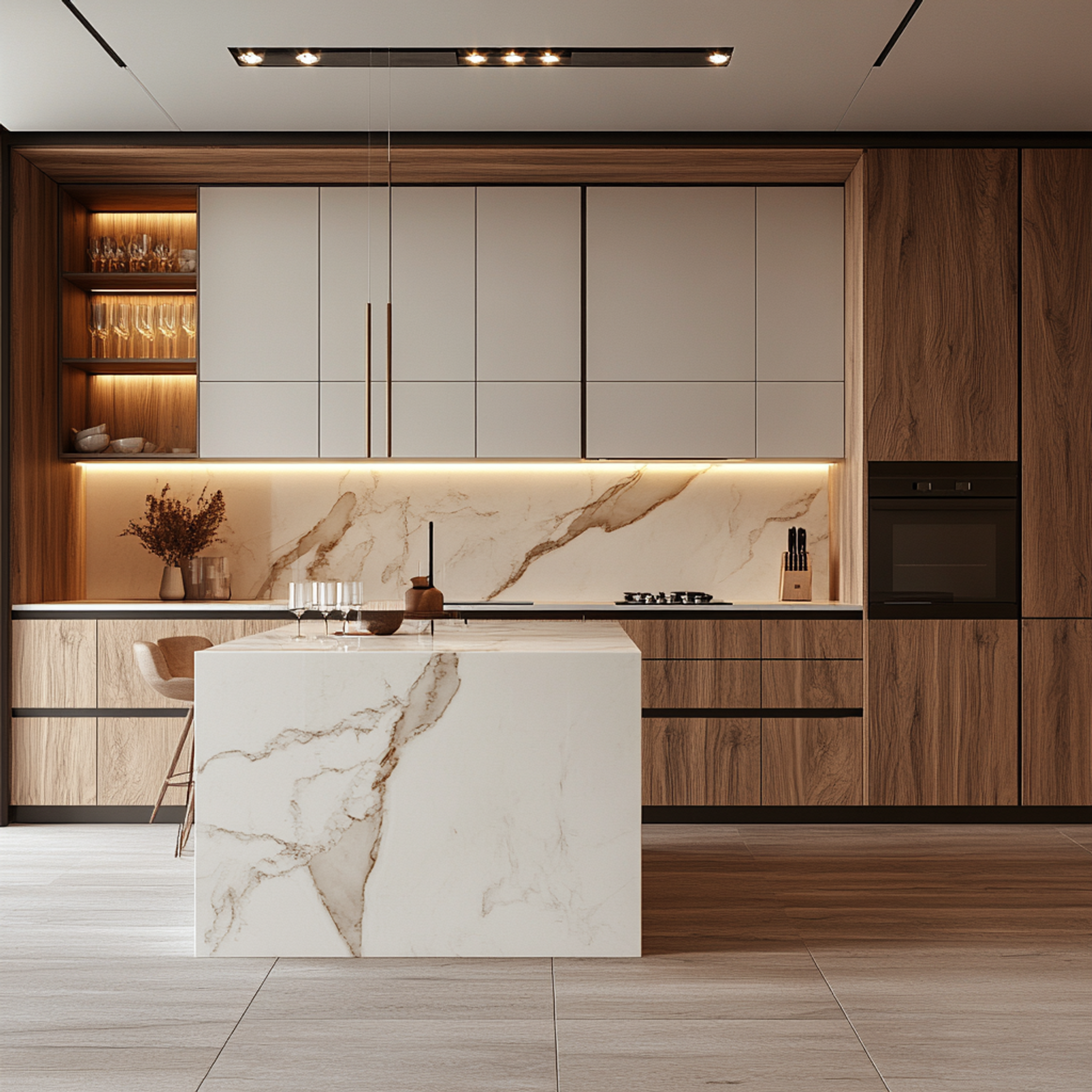 Island Kitchen Design with Modern Artificial Marble Countertops and ...