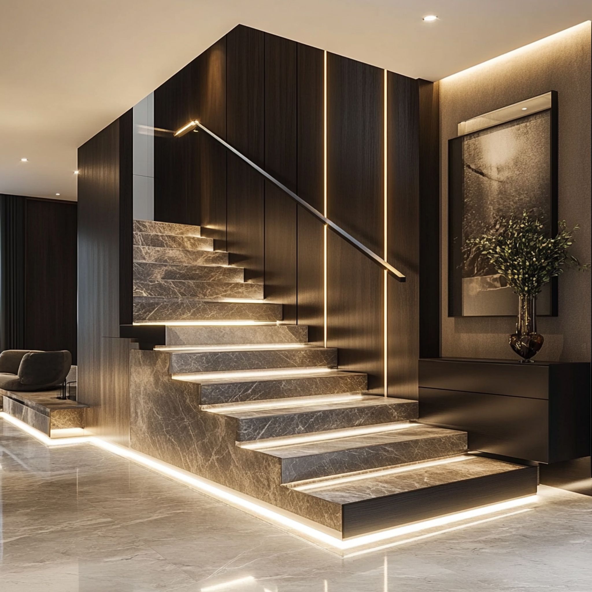 Grey Marble Contemporary Straight Staircase Design for a Stylish Look ...