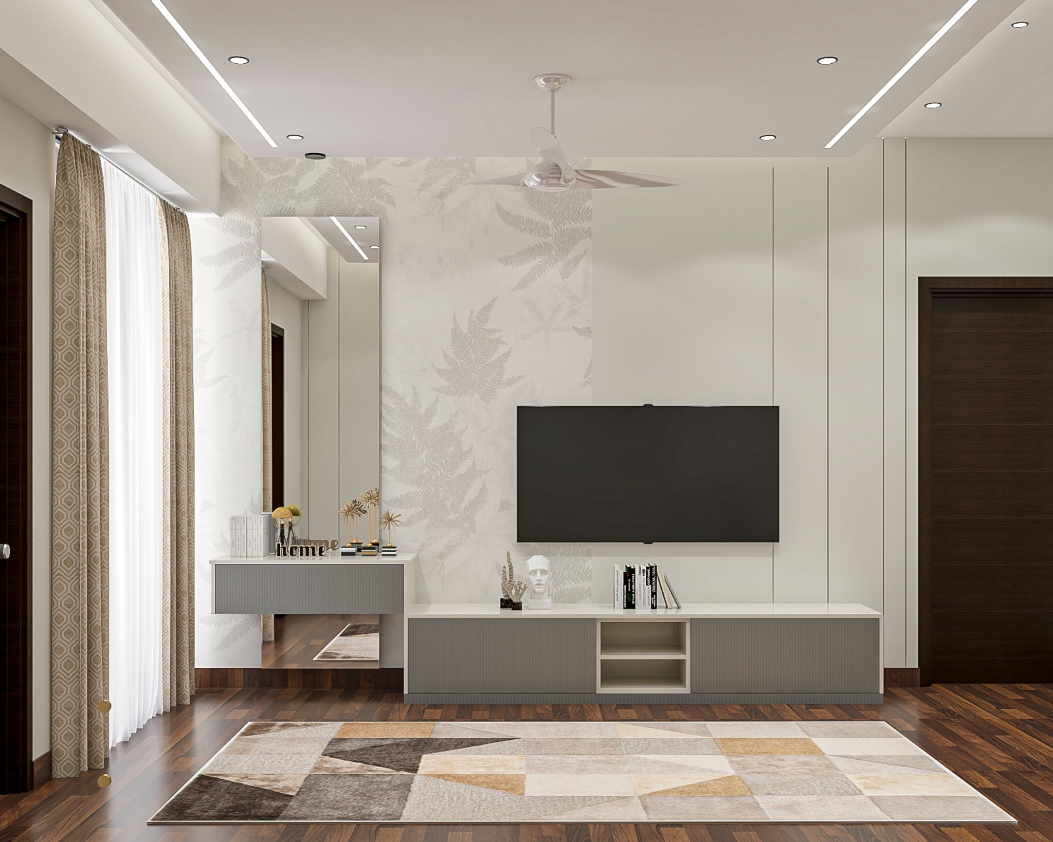 Modern Wall-Mounted River Stone TV Unit Design with Open Shelving and ...