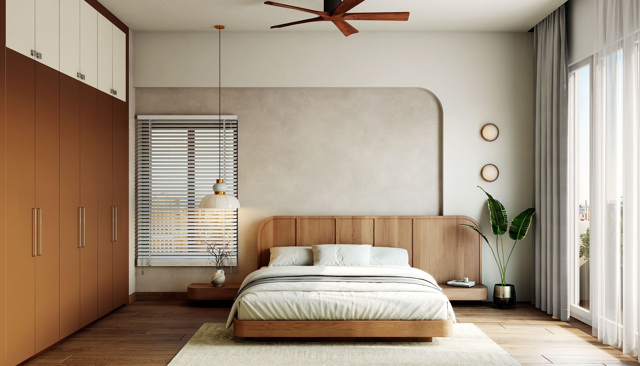 Minimal Soft Beige Textured Wall Design with Curved Detailing ...