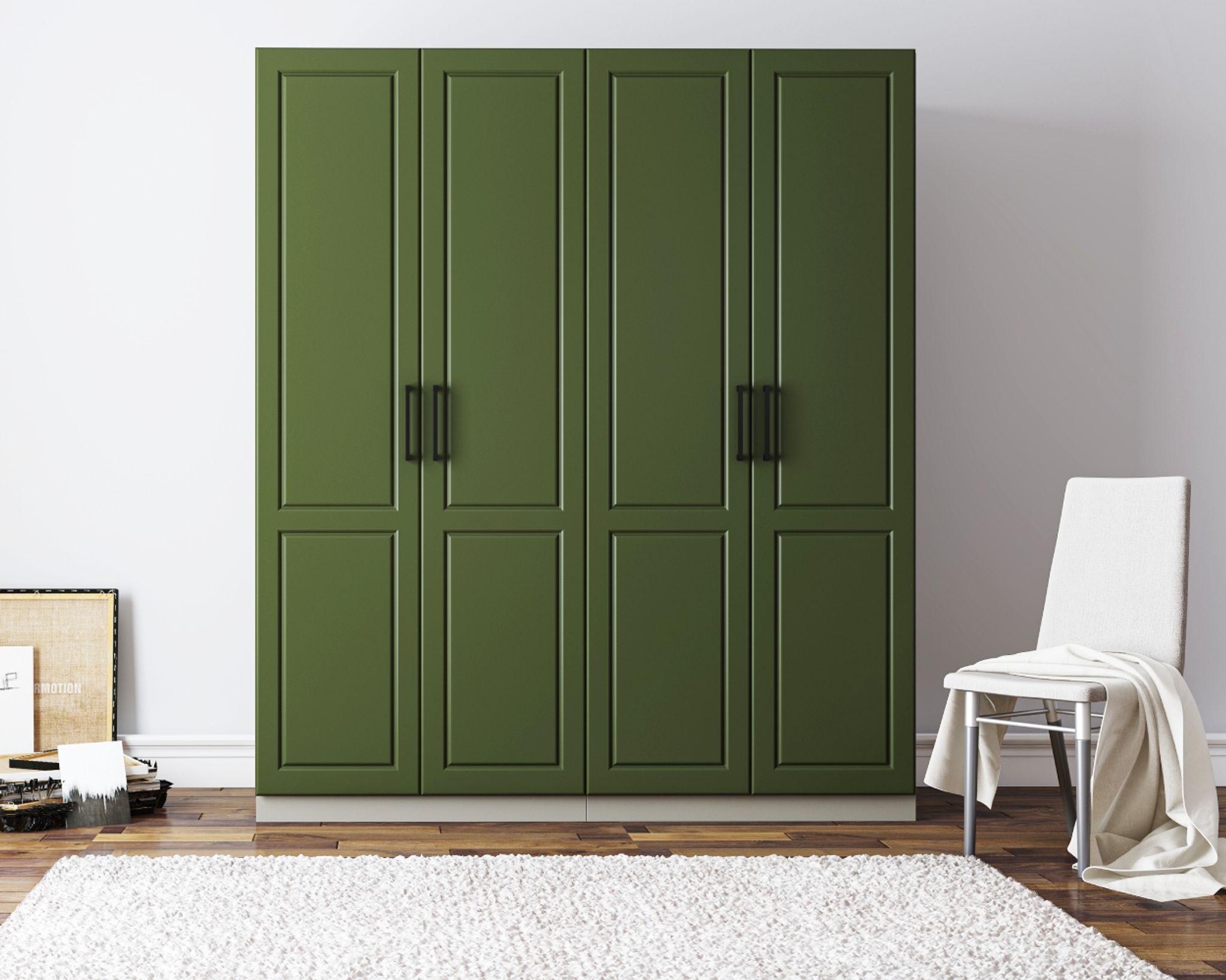 4-Door Green Contemporary Swing Wardrobe Design with Suede-Finished ...