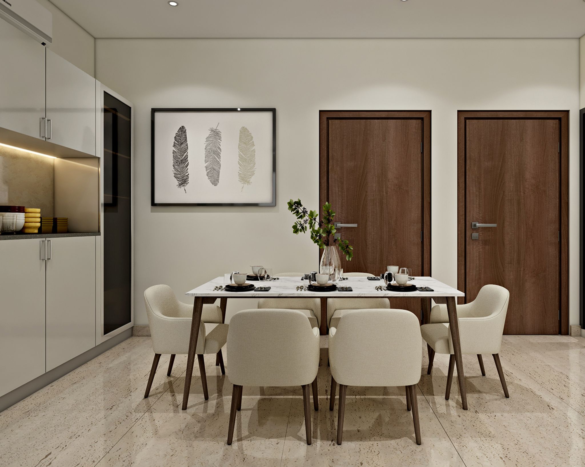 Beige Scandinavian Flooring Design with Square Tiles | Livspace