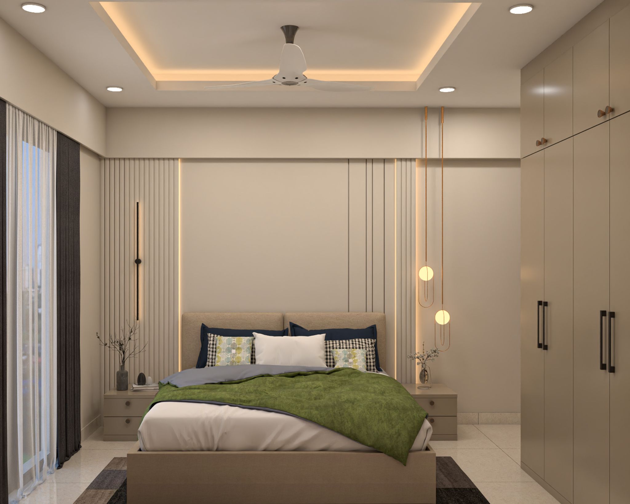 Minimal Rectangular Single Layer False Ceiling Design with Pendant and ...