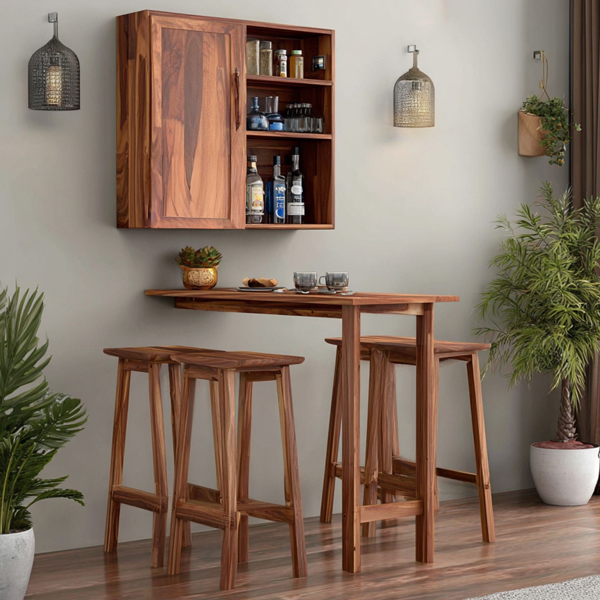 Modern Home Bar Design with Open Wooden Display Niches and Organised ...