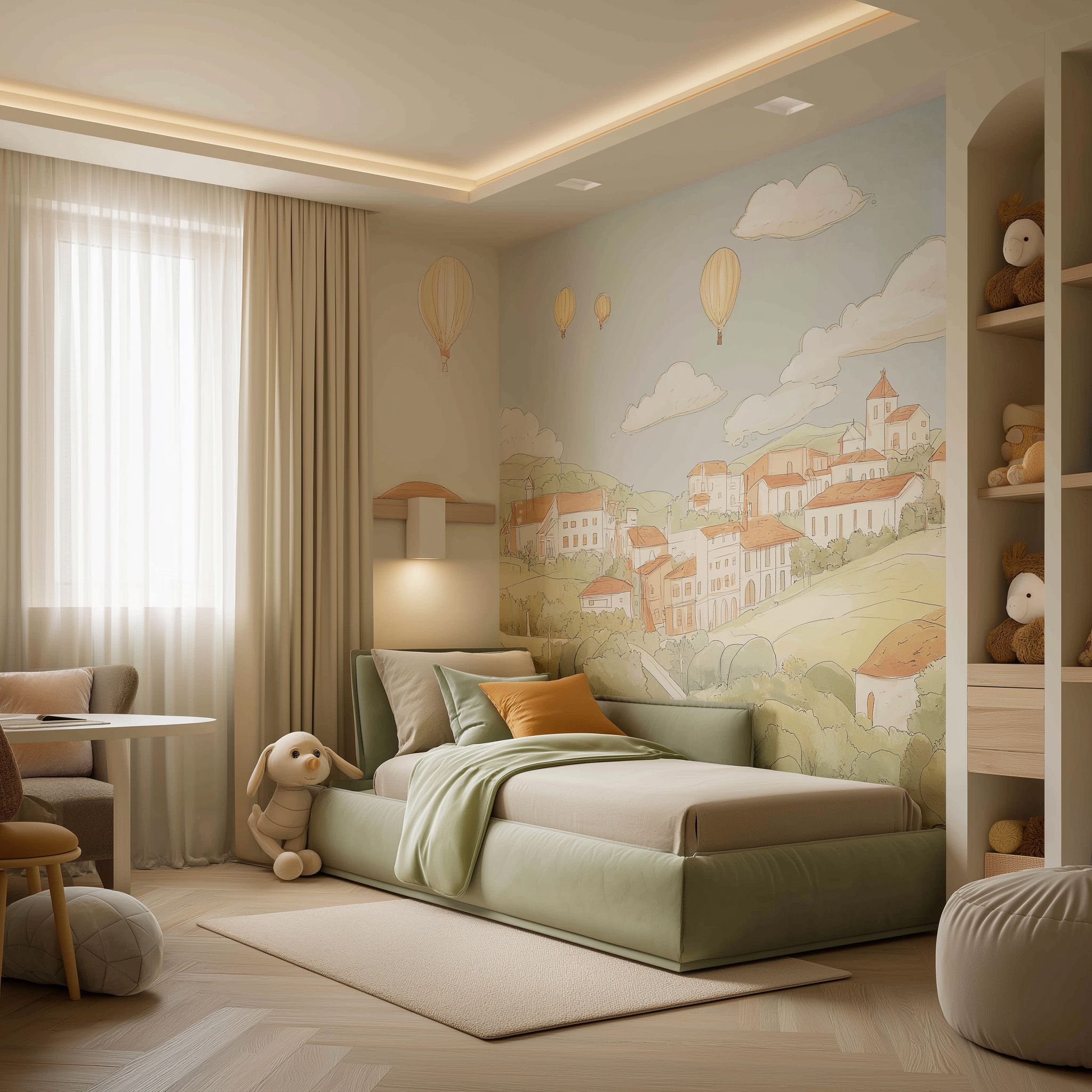 Contemporary Storybook Wall Mural Kids Bedroom Design with Patsel Green ...