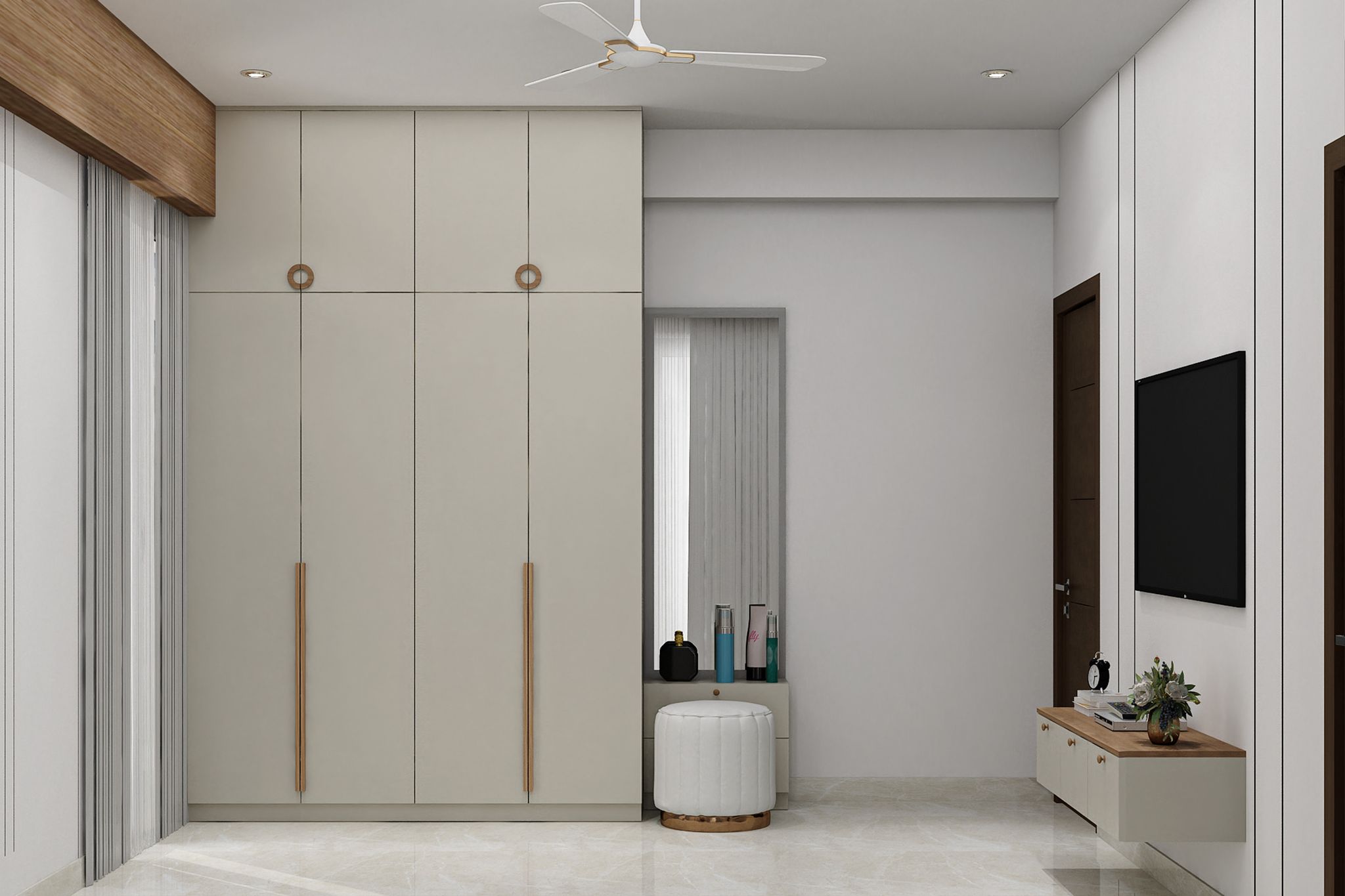 Taupe 2-Door Minimal Swing Wardrobe Design with Seamless Tall Shutters ...