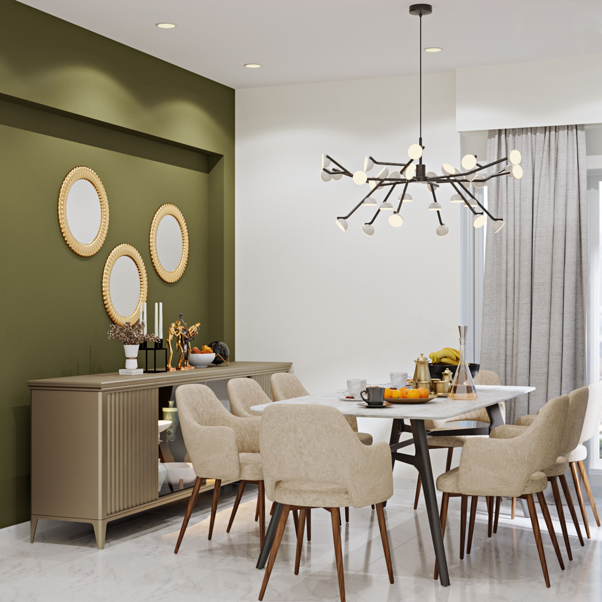 Contemporary Style Spacious Low Maintain Dining Room Design | Livspace