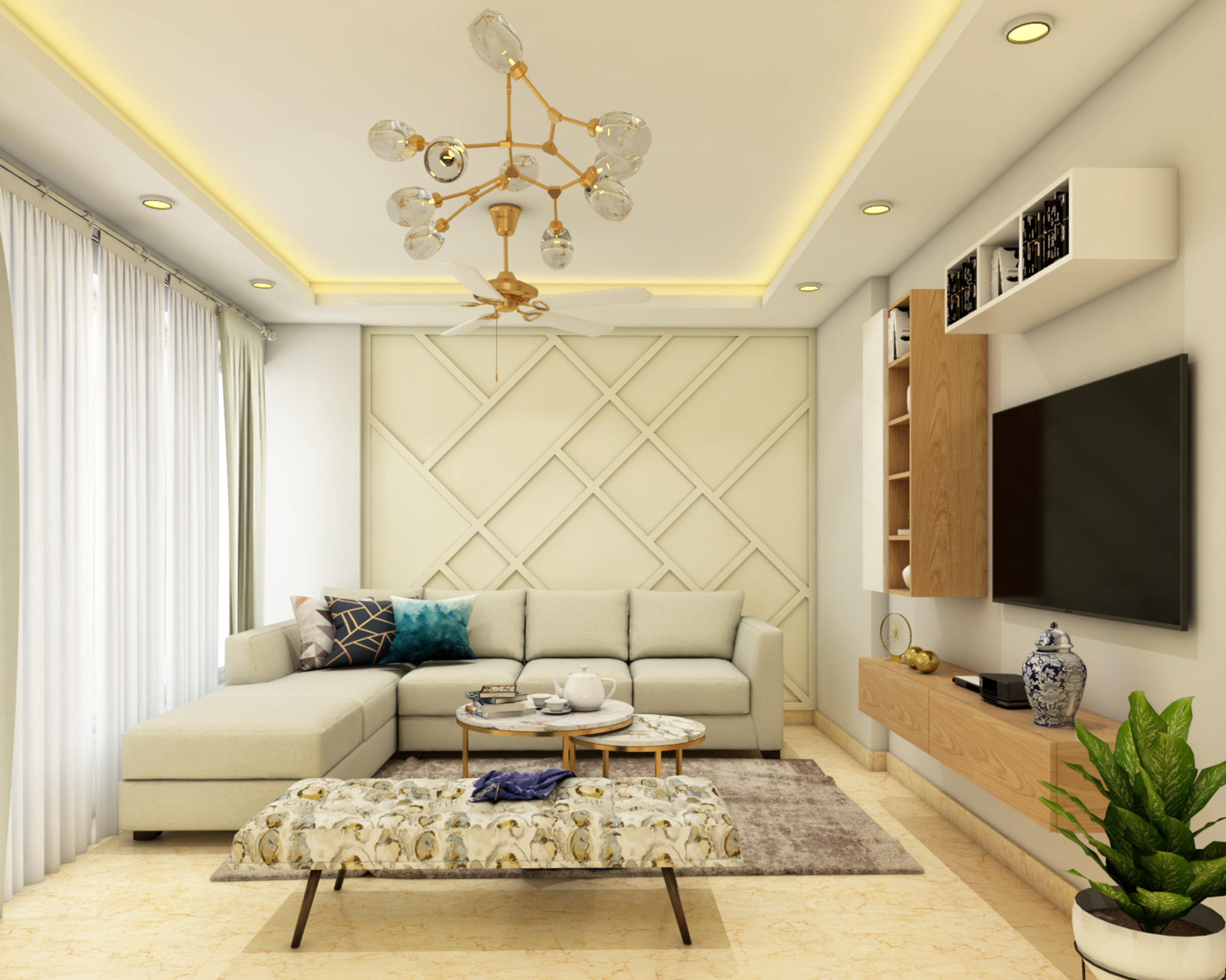 Spacious peripheral False Ceiling With Cove Lights | Livspace