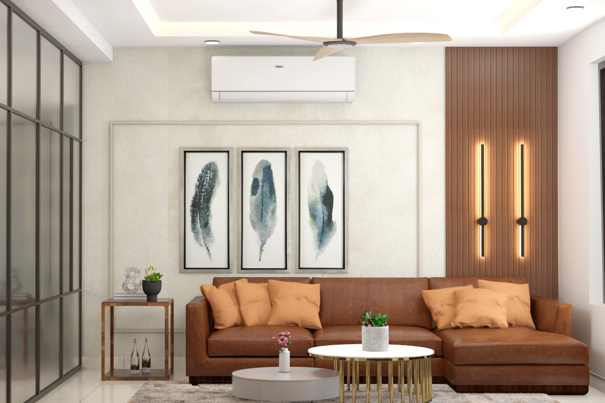 Convenient Contemporary Theme Compact Sized Living Room Design | Livspace