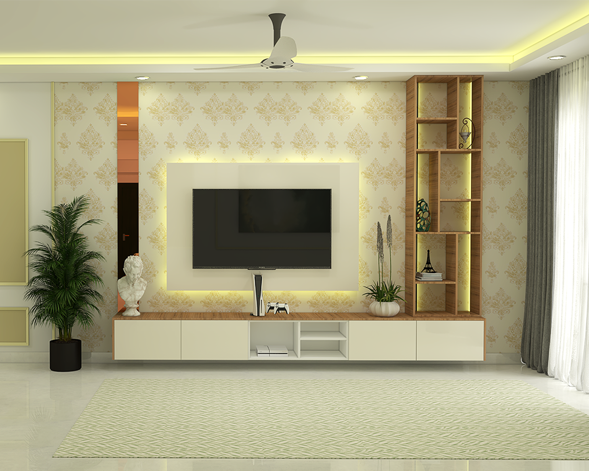 Spacious Classic Themed Low Maintenance TV Unit Design | Livspace
