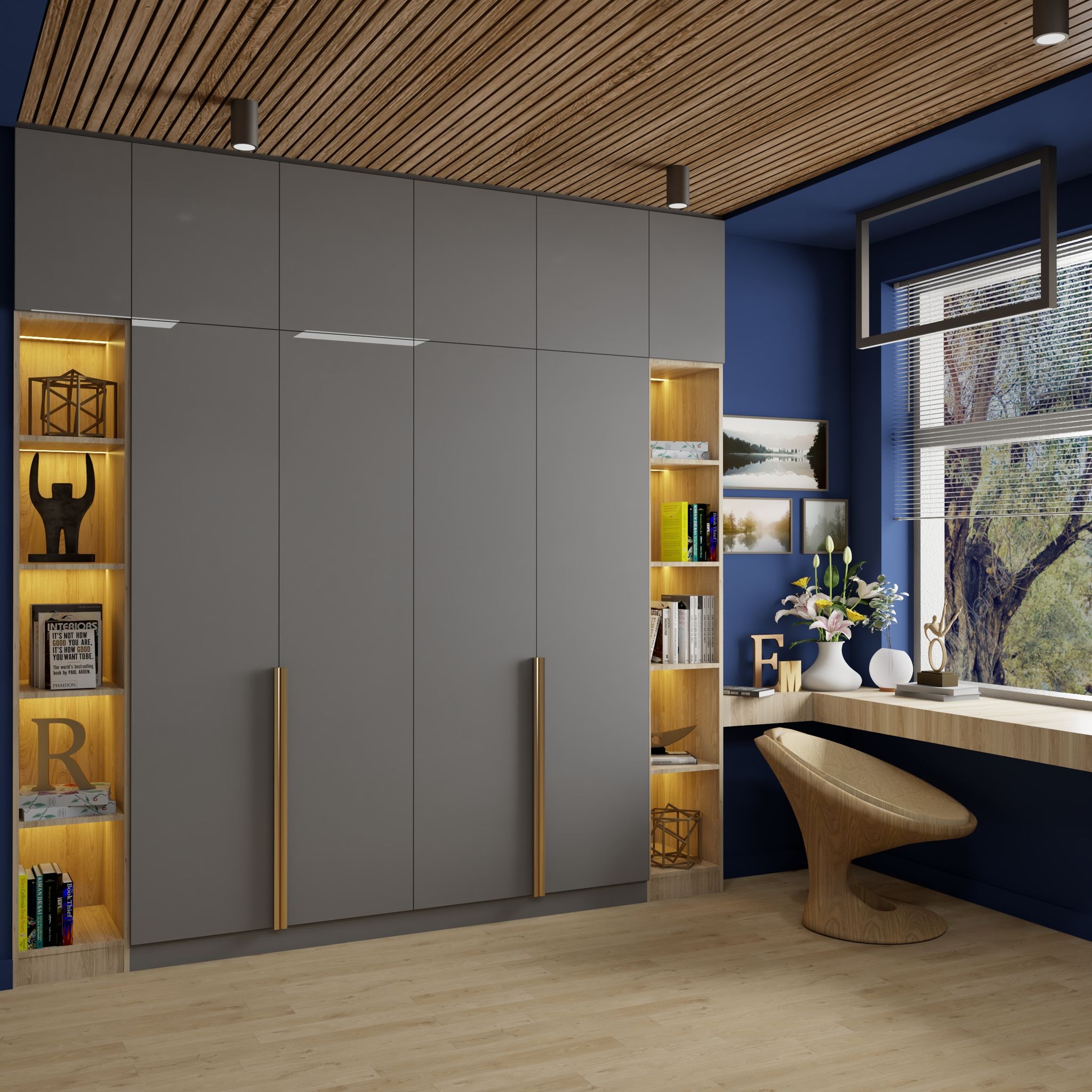 Wooden Fluted Panels False Ceiling | Livspace