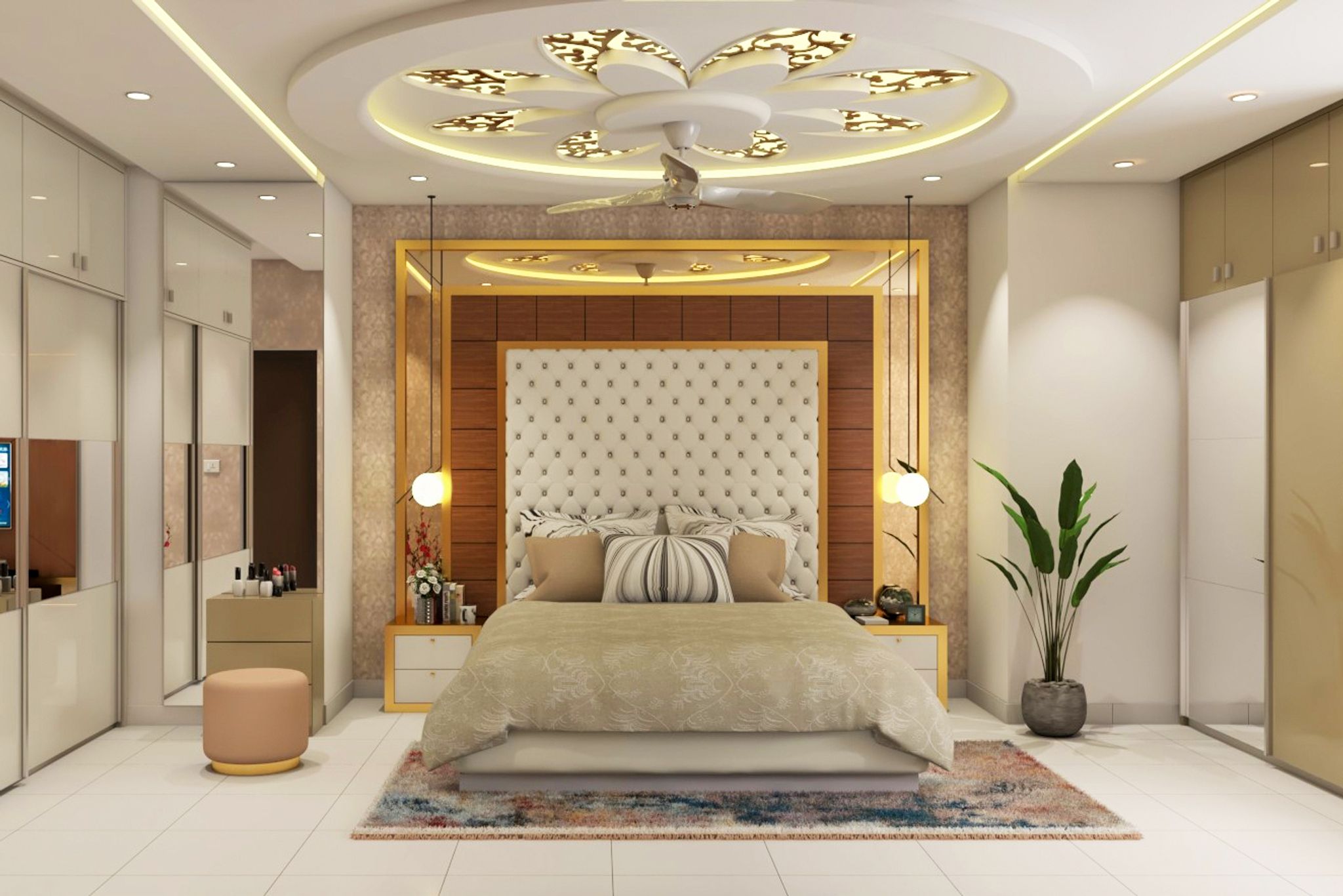 Multi-Layered POP Rectangular And Circle Ceiling Design | Livspace