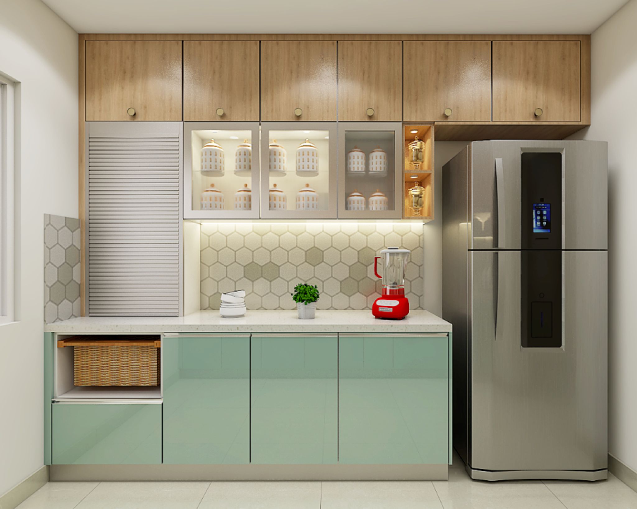 Spacious Kitchen Design With Profile Lighting - 10X8 Ft | Livspace