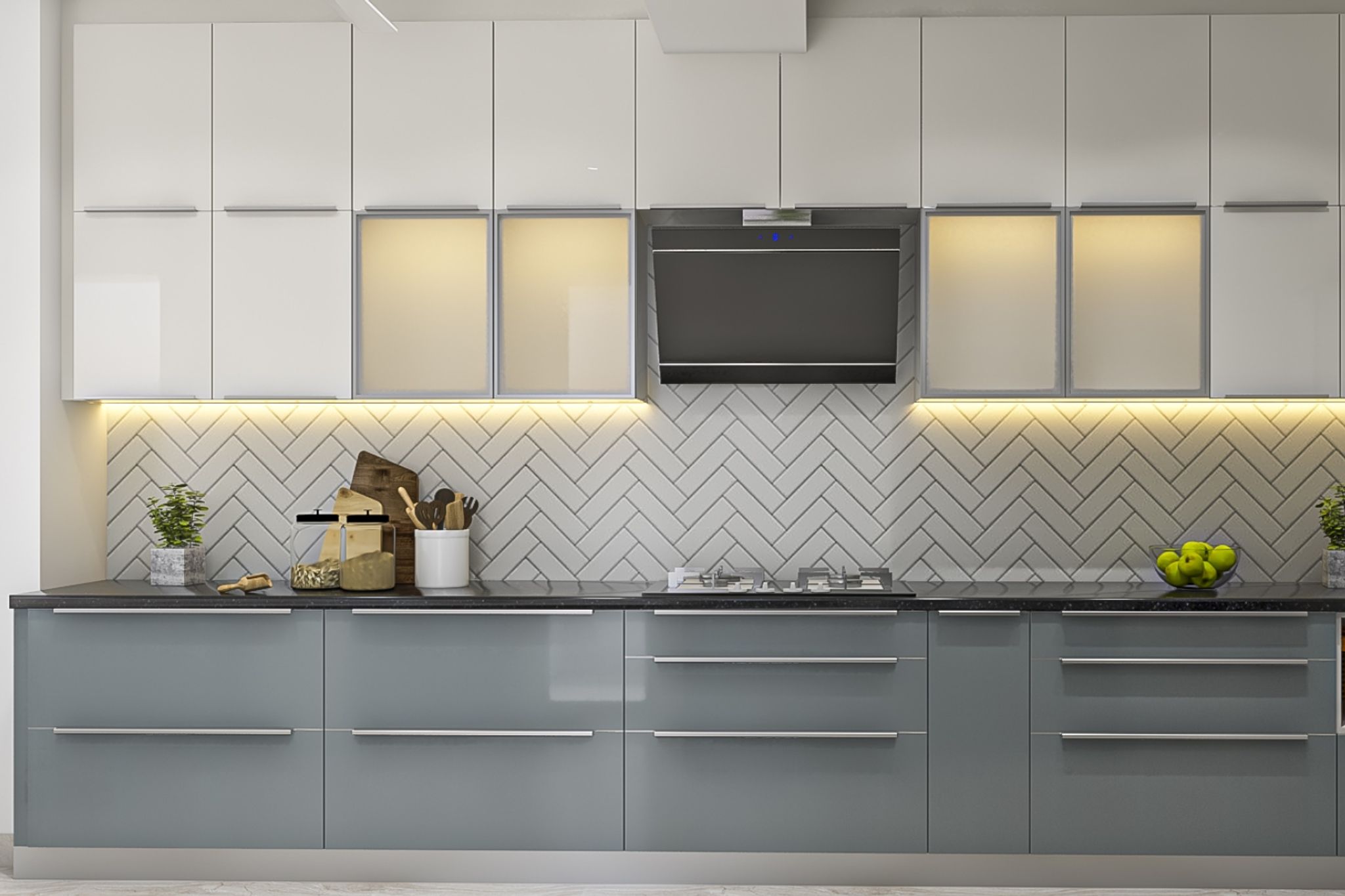 Modular Kitchen Design With A Granite Countertop - 14X13 Ft | Livspace