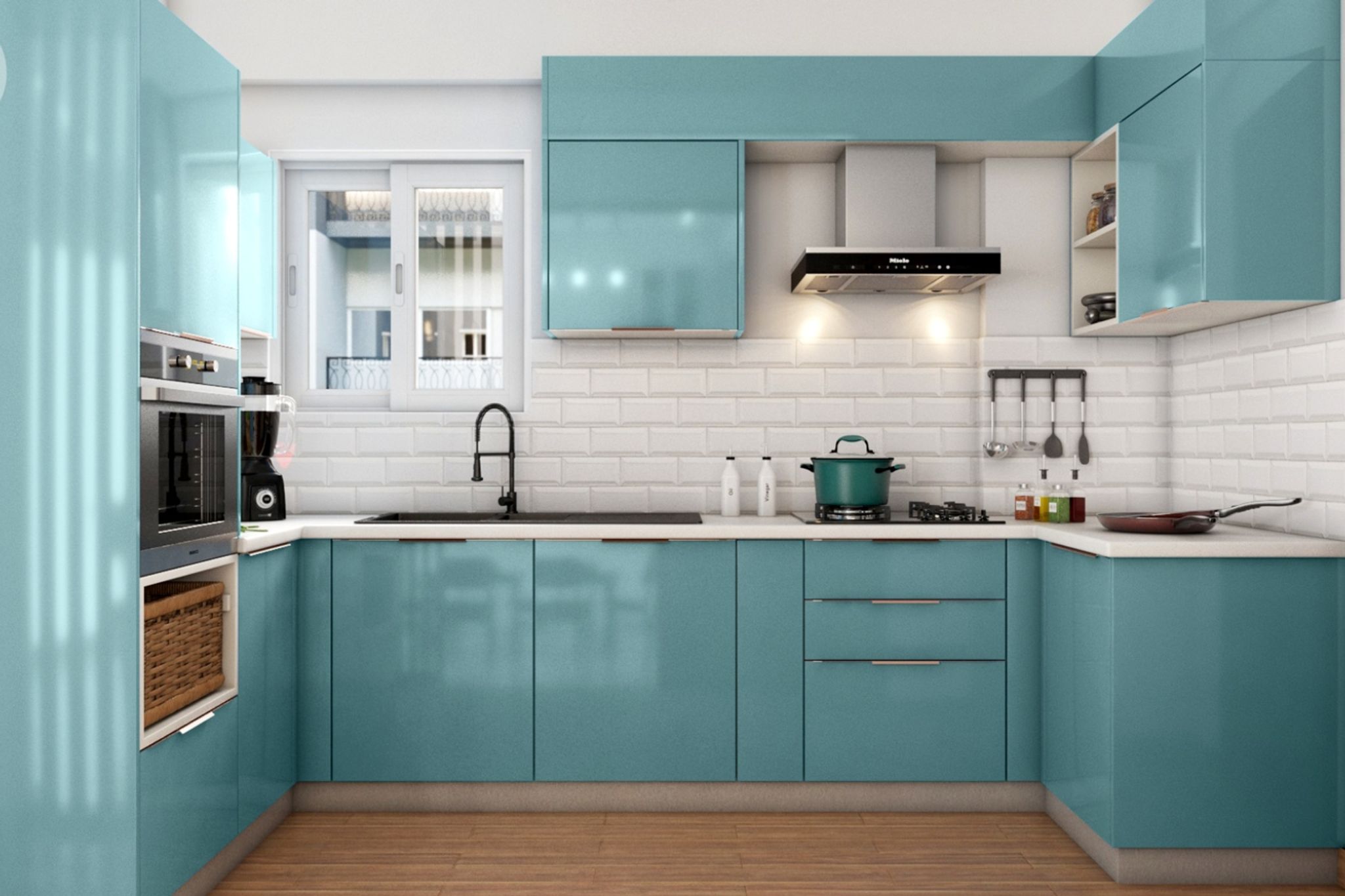 Modular Kitchen Design With Spacious Blue Cabinets - 12X10 Ft | Livspace
