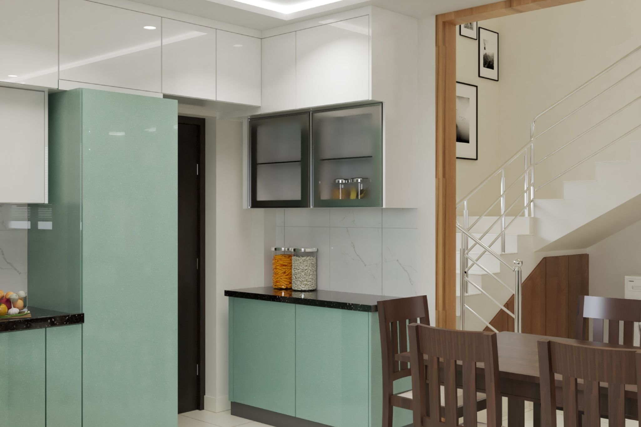 Modular Kitchen Design With Marble Dado Tiles - 13X11 Ft | Livspace