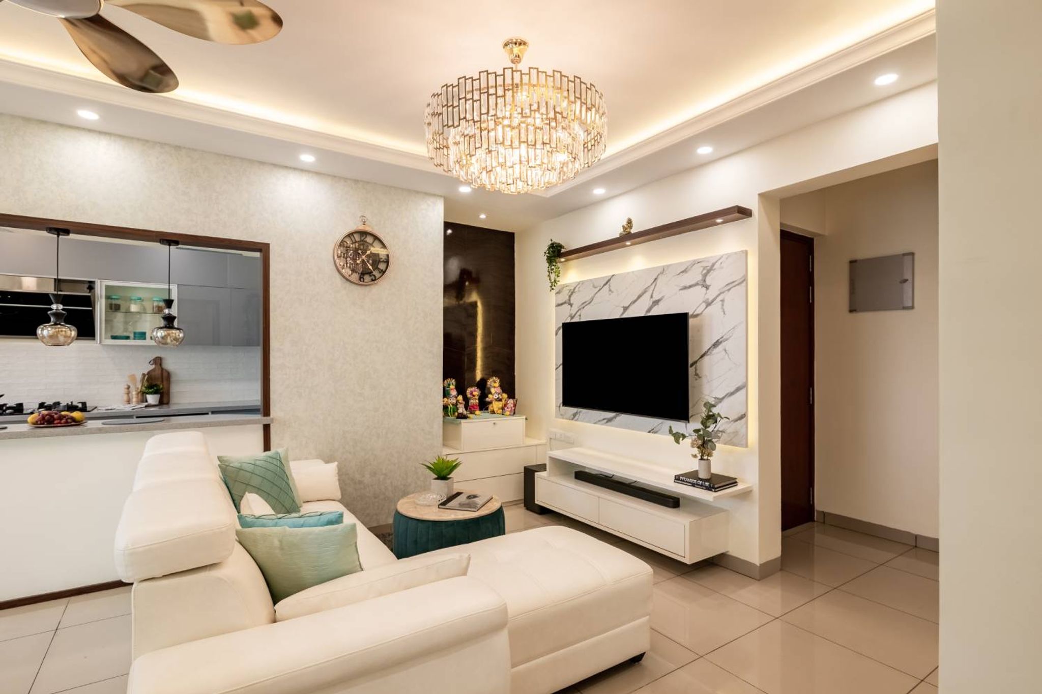 Contemporary 2BHK Bangalore Flat Design with Mirror Wall and L-Shaped ...