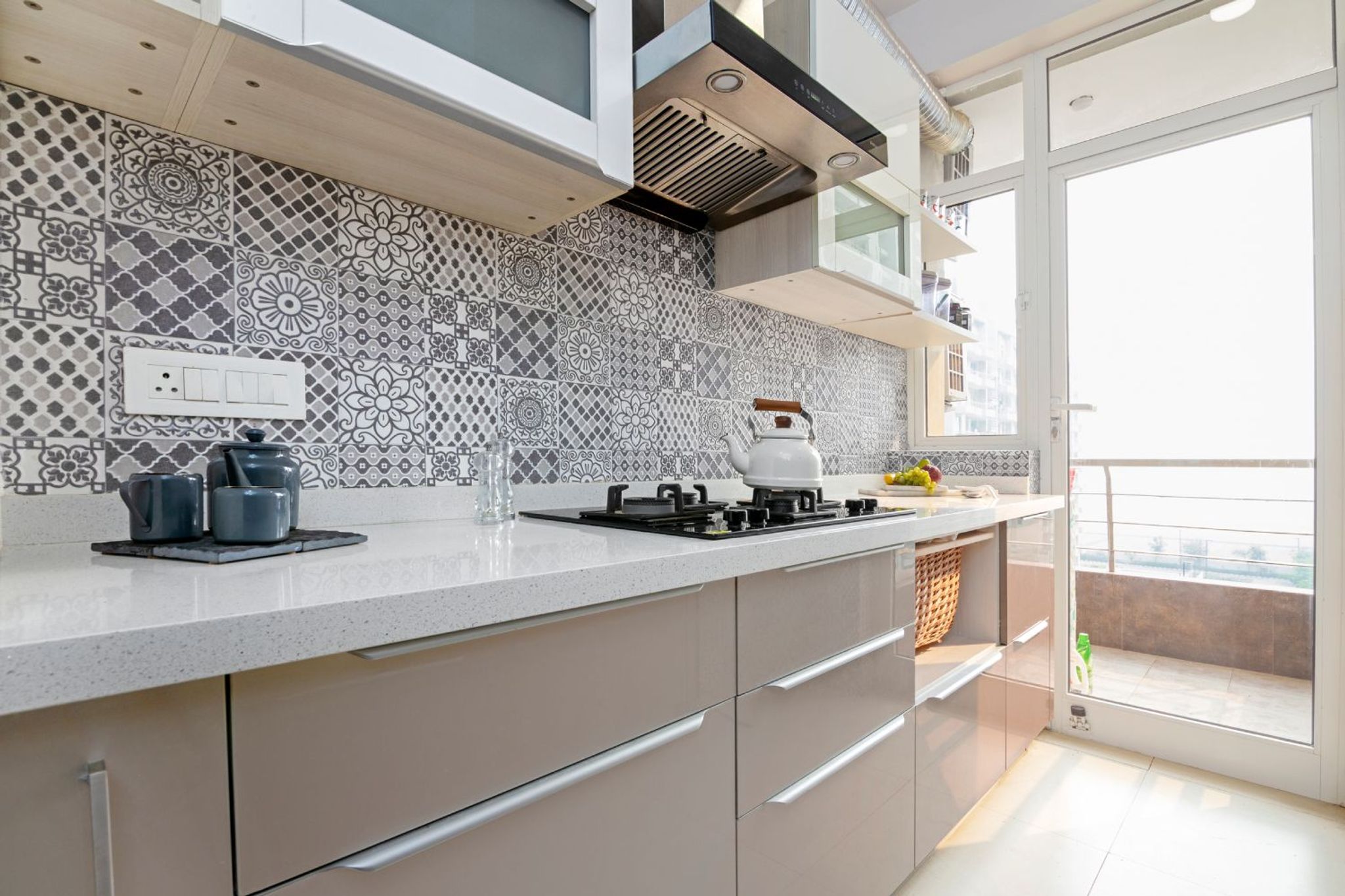 Contemporary 2BHK Gurgaon Flat Design with Beige and White Kitchen ...