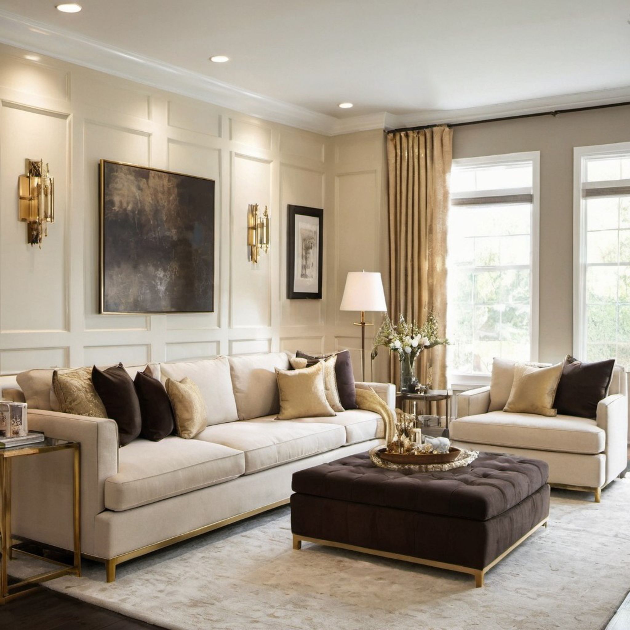 Large Family Living Room Design: Cream Sofas & Contemporary Style ...