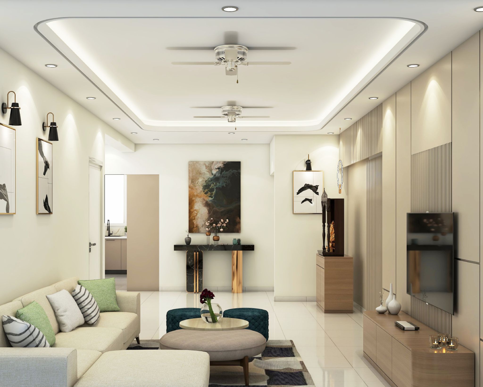 Contemporary Gypsum Peripheral False Ceiling Design with Spotlights and ...