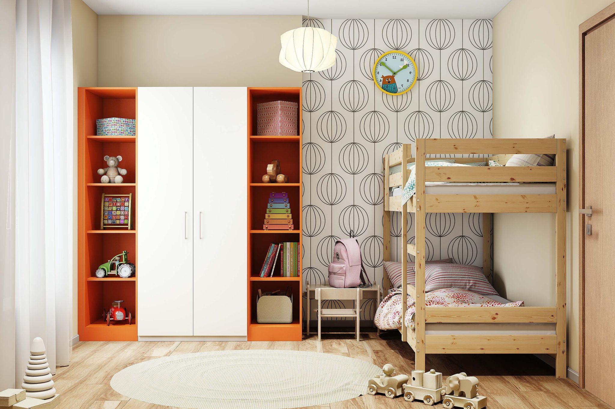 "Nursery With Bunk Bed and Study Nook Modern Kids Bedroom Design ...