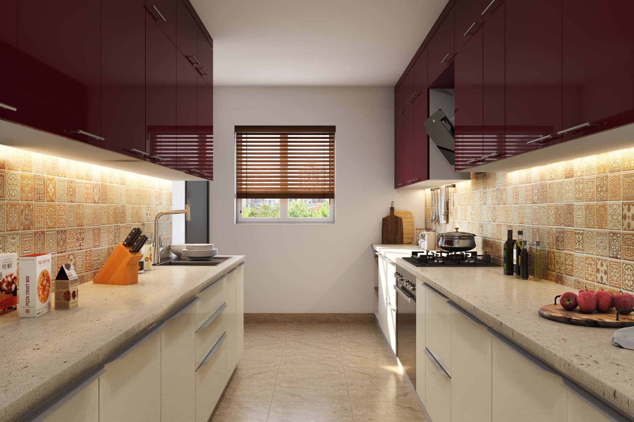 Modern Parallel Kitchen Design: Parmigiano and Mattone Toned Storage ...