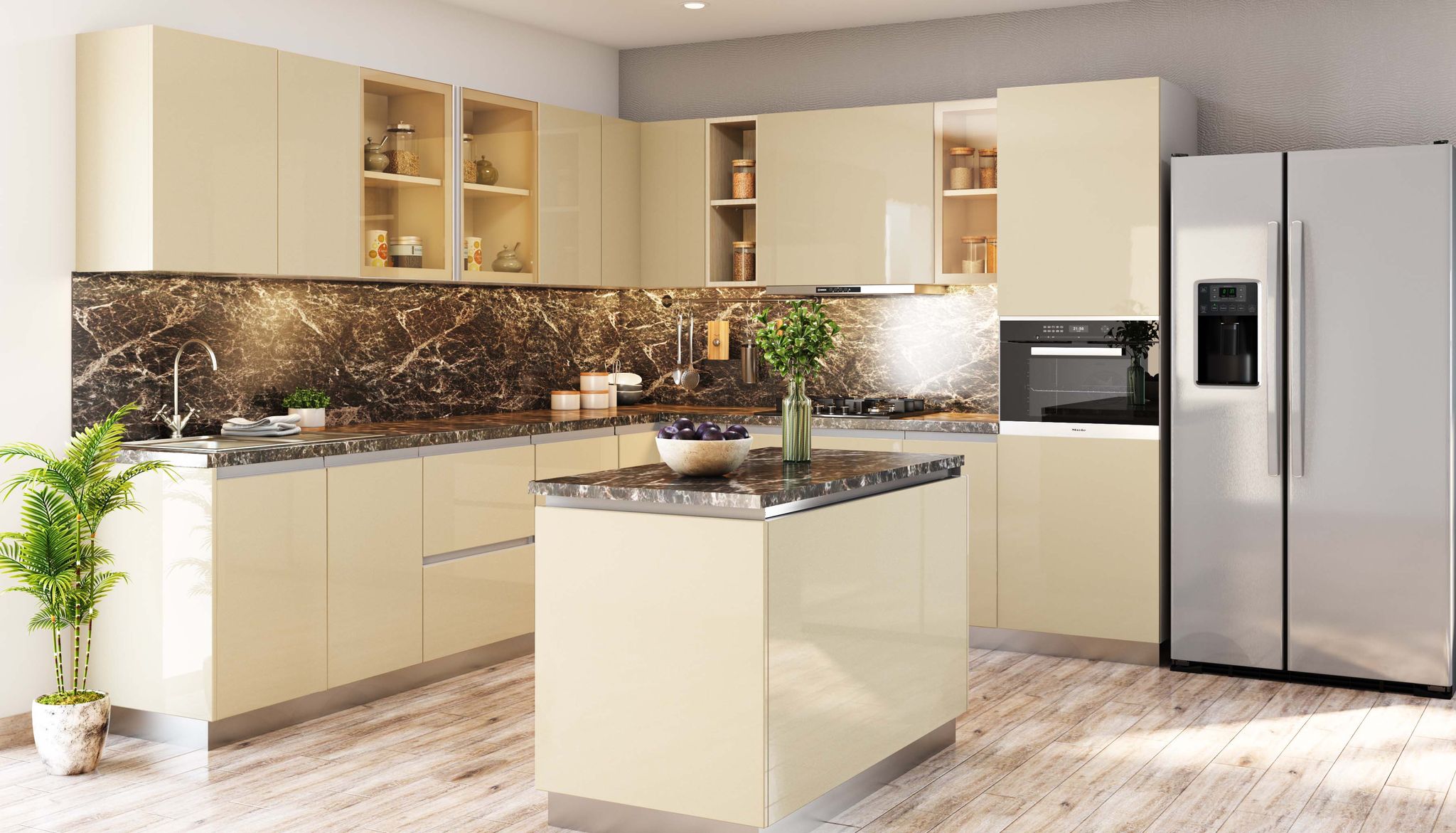 Medium Family Modern Island Kitchen Design With Storage and Profile ...
