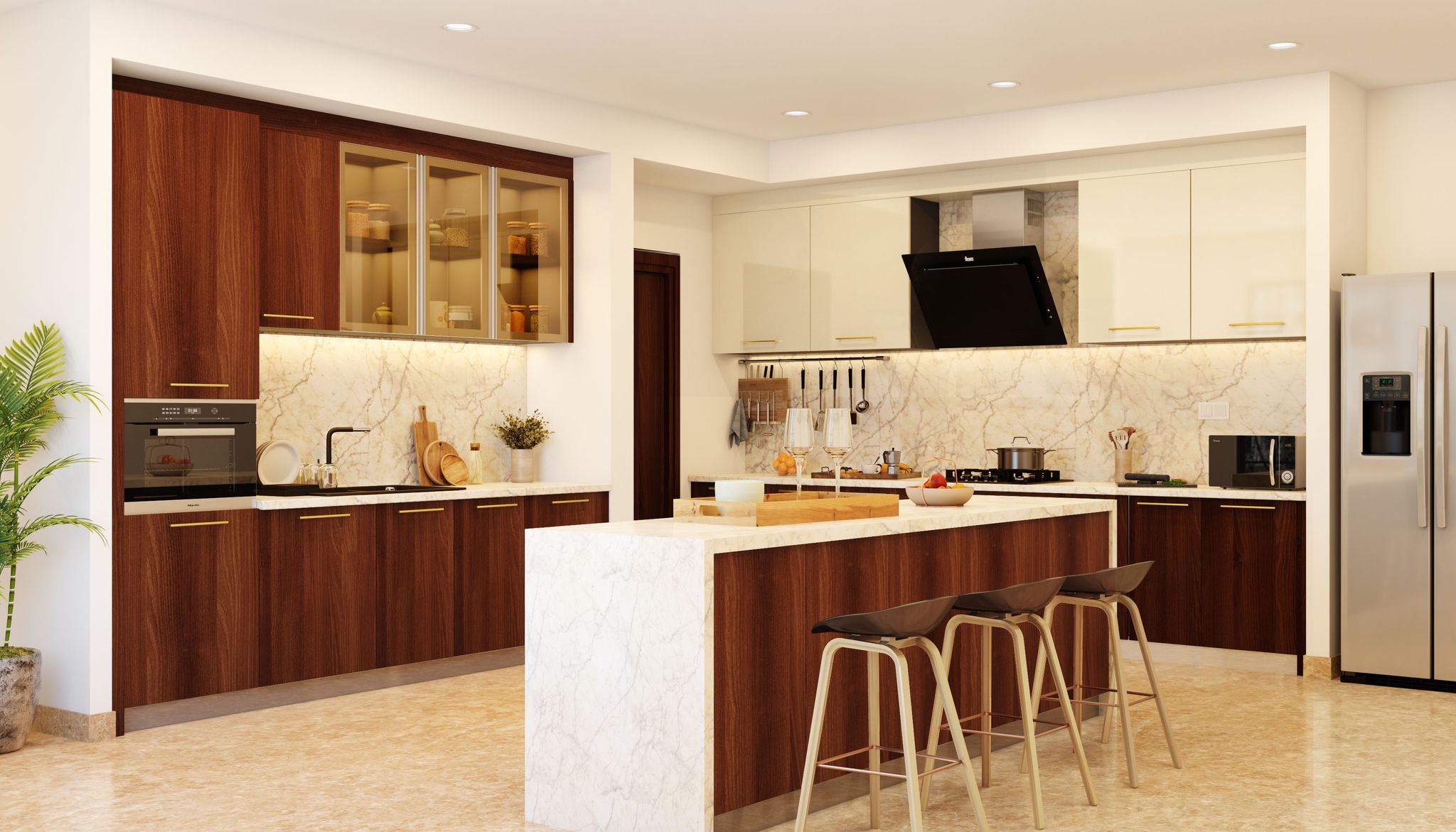 Amati and White Modern Island Kitchen Design With Storage Cabinets ...