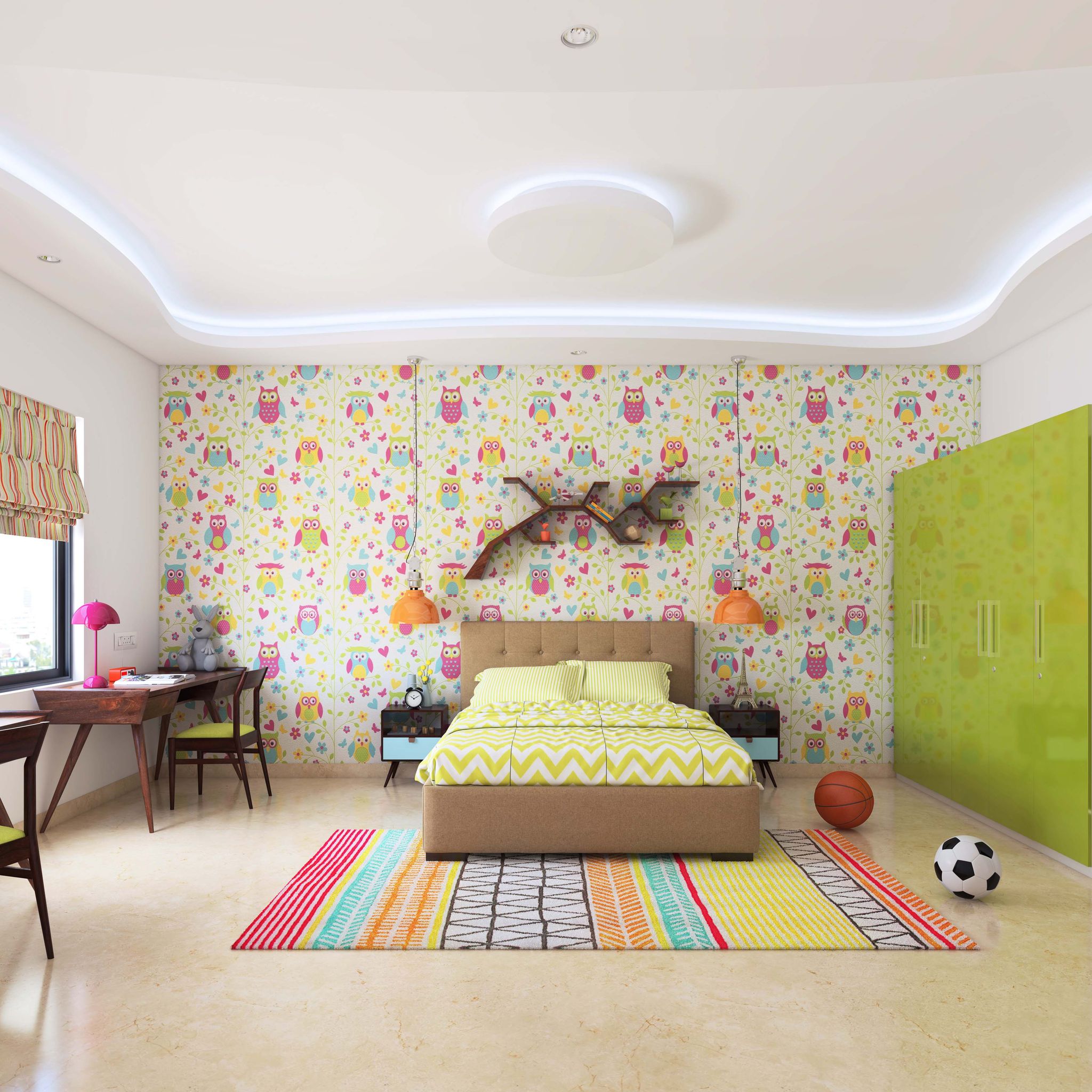 Abstract Peripheral POP Ceiling Design For Kids Bedroom | Livspace