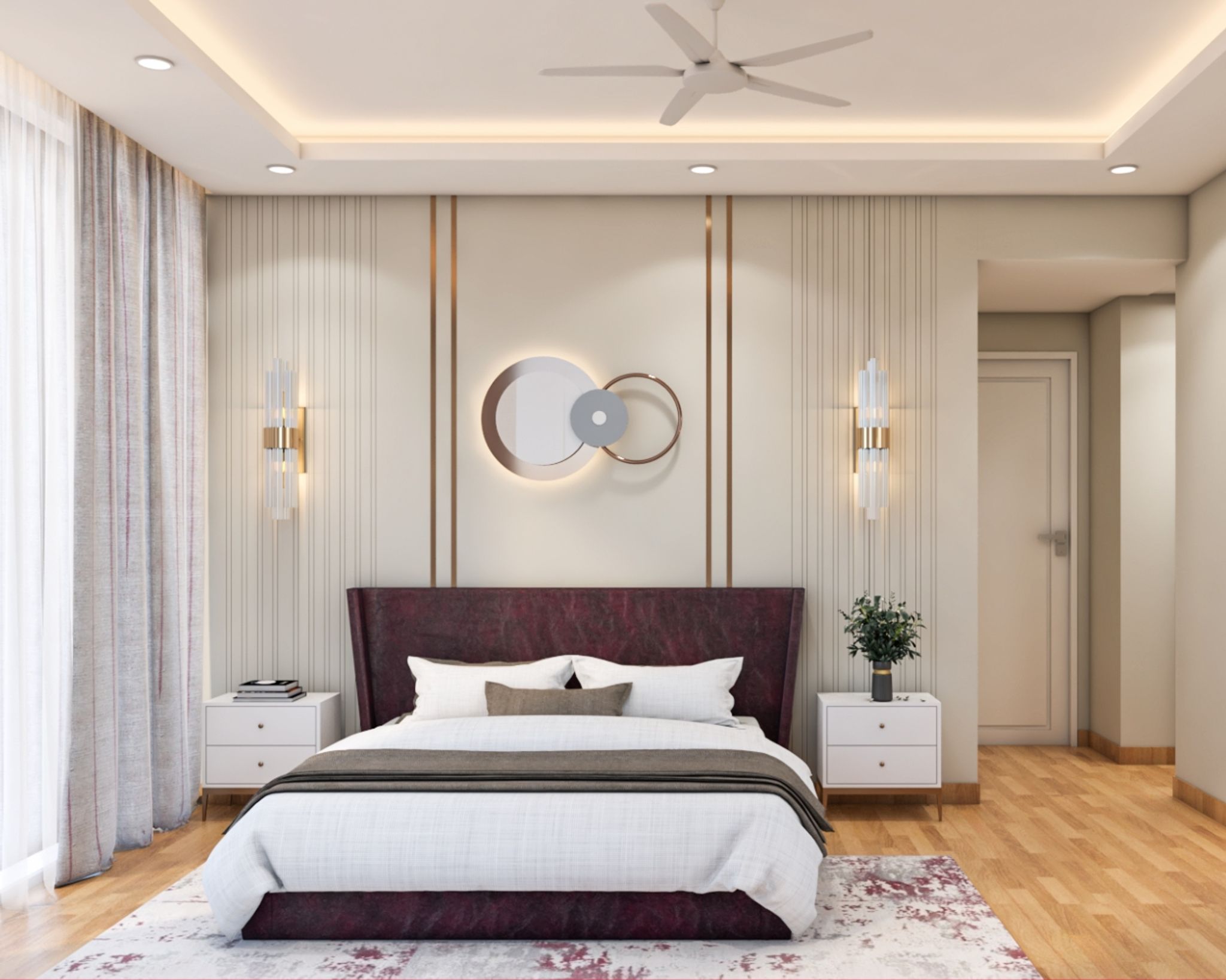 Cream Grooved Wall Paneling Wall Design with Lighting Accents for ...