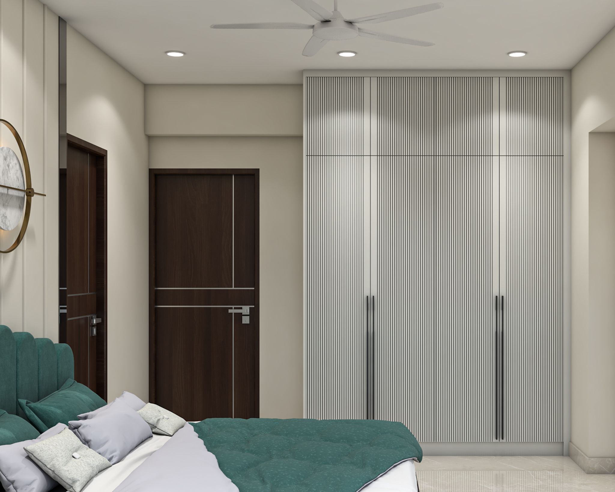 Off-White Contemporary Swing 4-Doors Wardrobe Design with Vertical ...