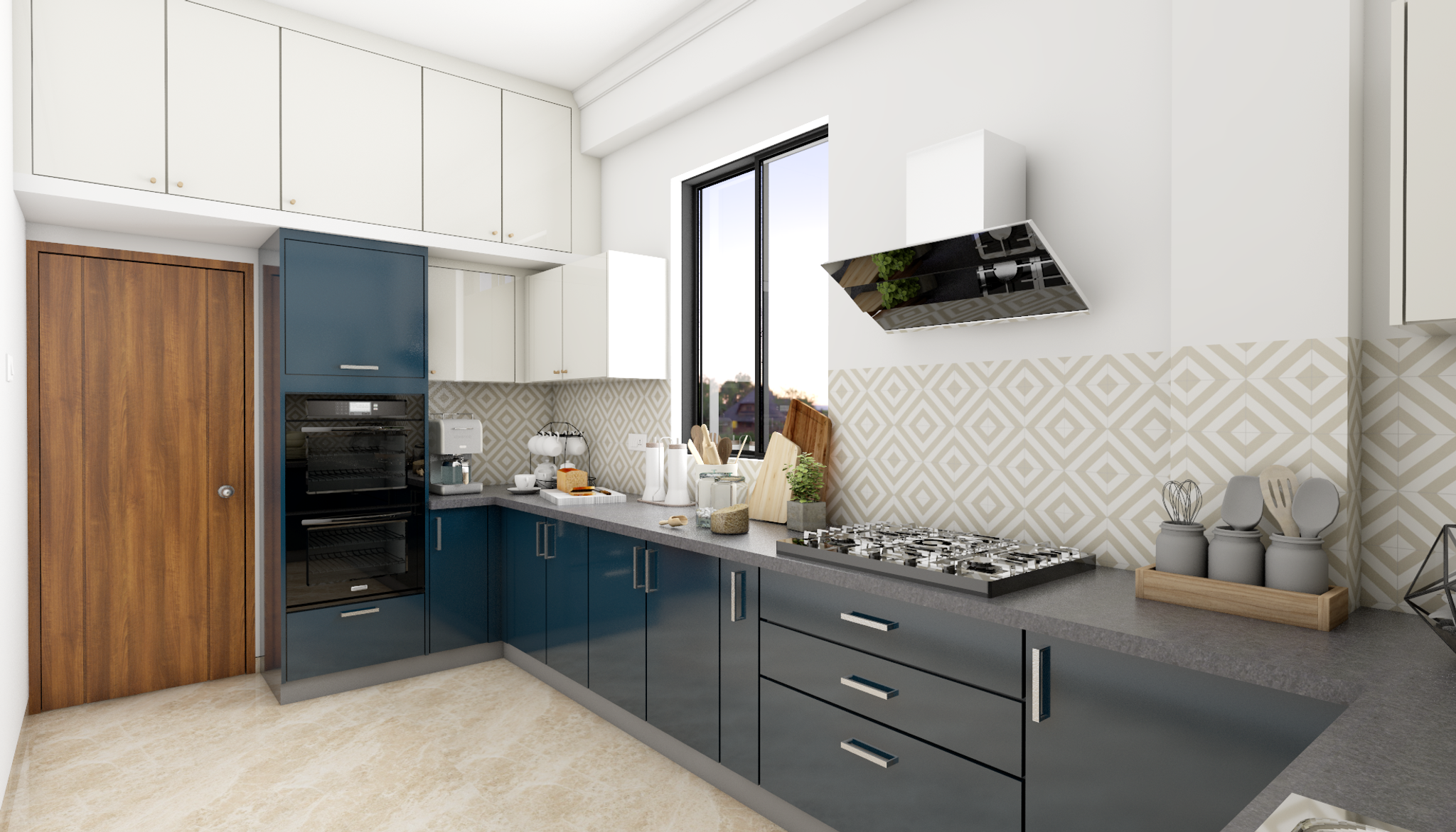 Modern Kitchen with Solid Shutters and Simple Dado | Livspace