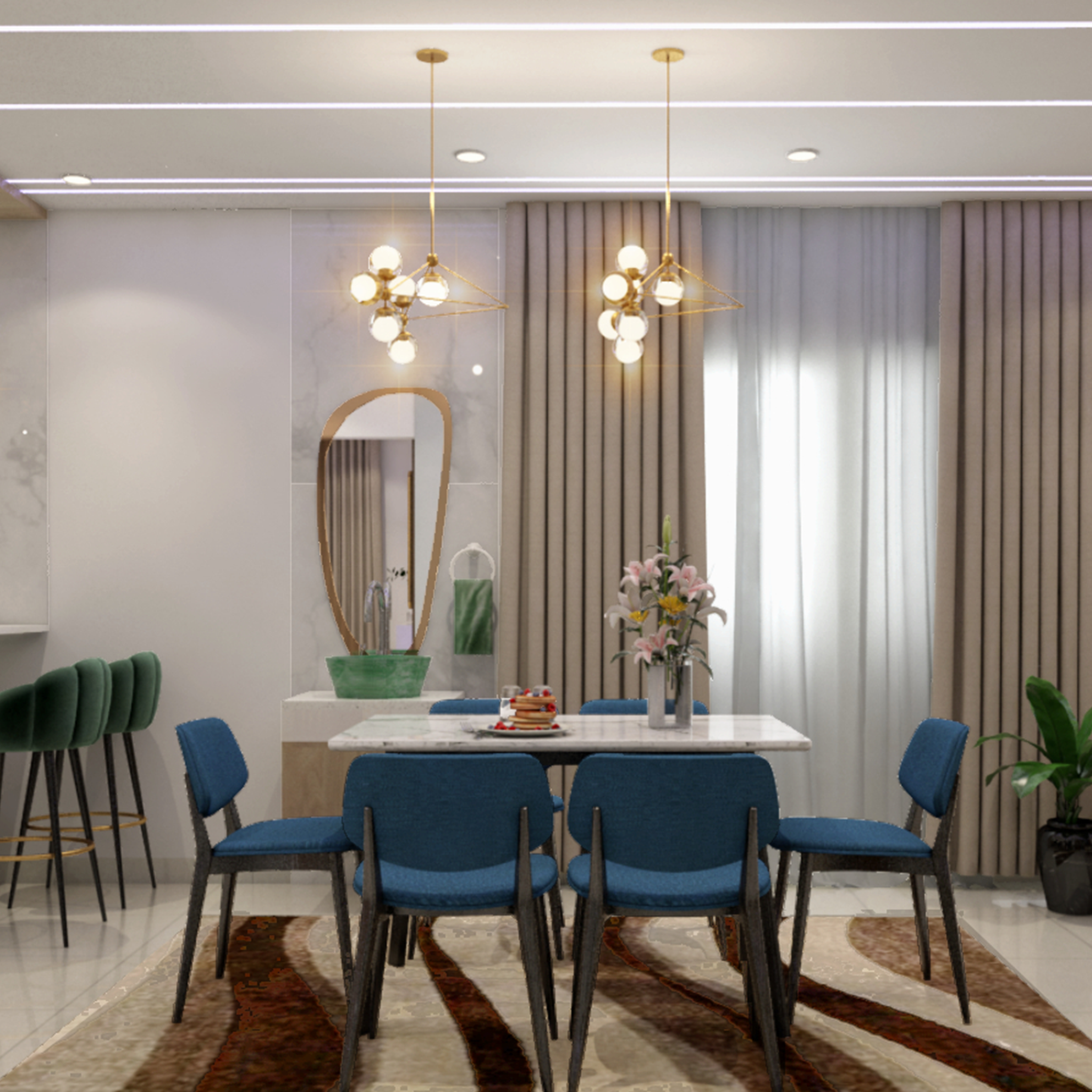 Spacious Five-Seater Dining Room I Livspace