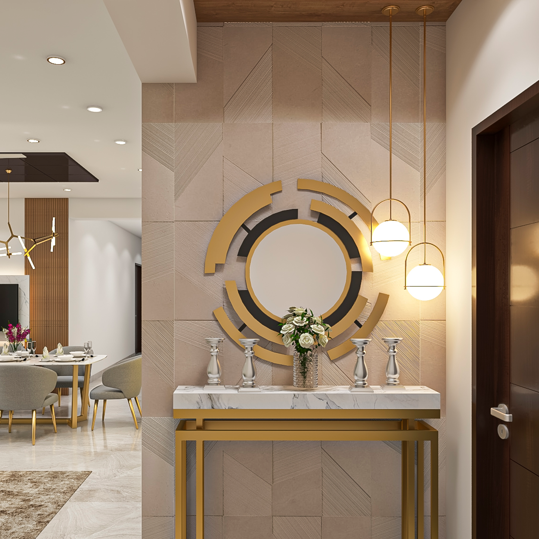 Luxury Foyer Area With Unique Wallpaper | Livspace