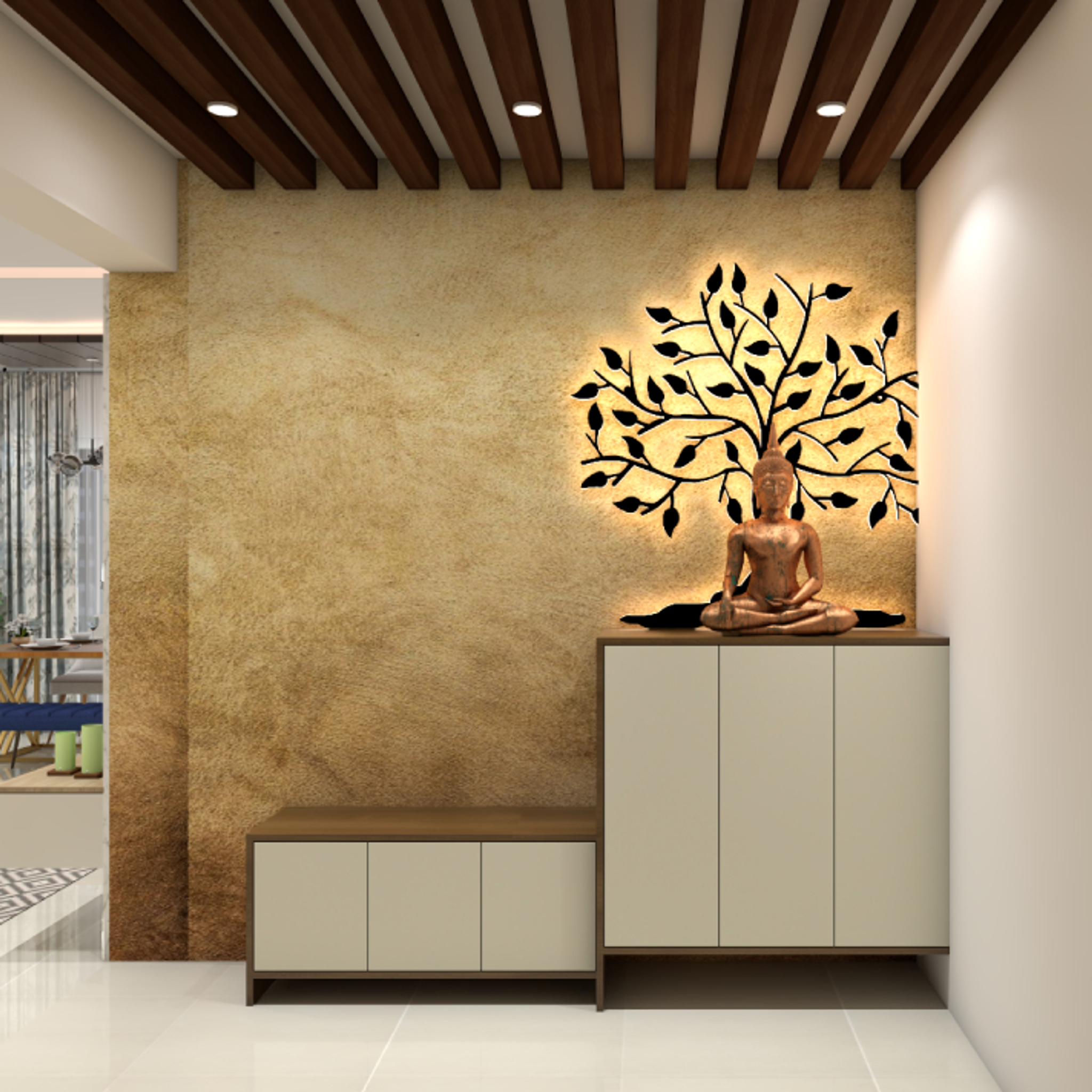 Spacious & Simple Foyer Area | Livspace