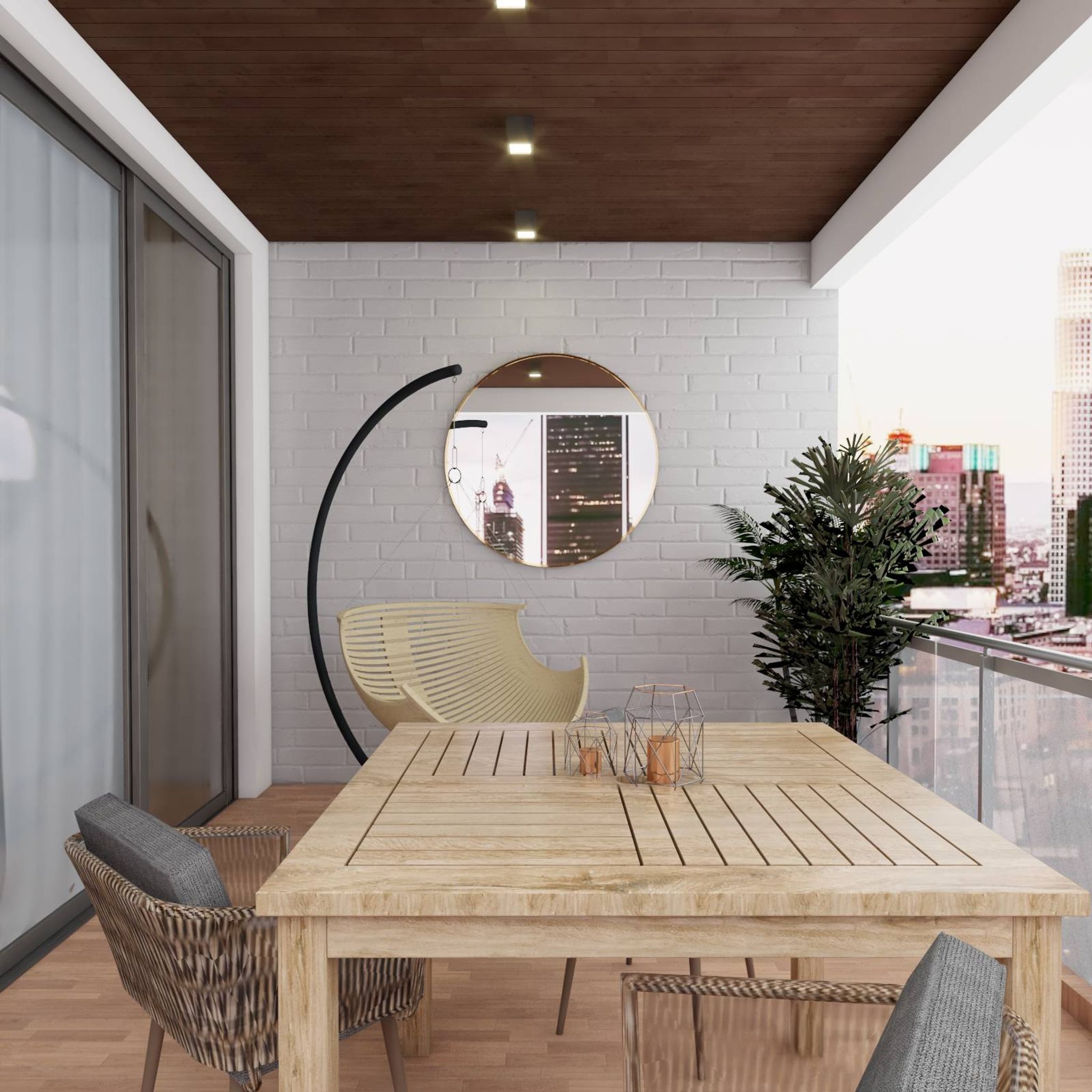 Compact Balcony Design With Table And Mirror | Livspace