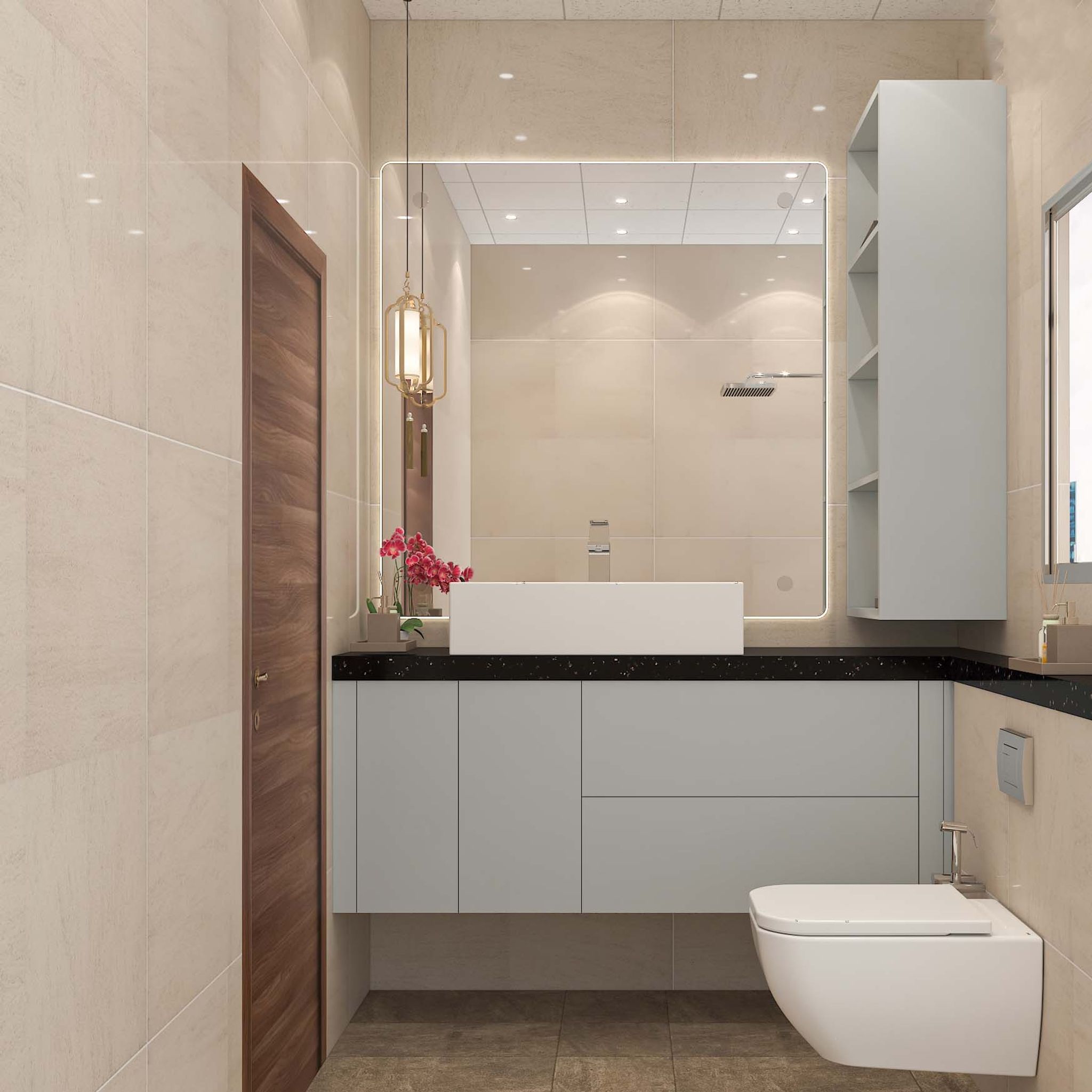 Spacious Modern Bathroom Design With Vanity Storage | Livspace