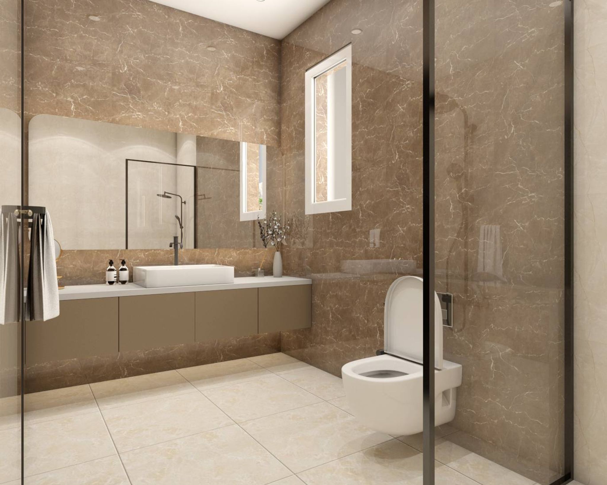 Minimalistic Bathroom Design With Glass Separation | Livspace
