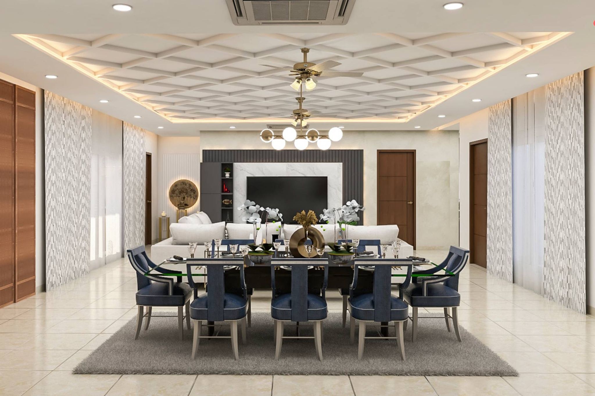 White Finish False Ceiling With Cross Design | Livspace