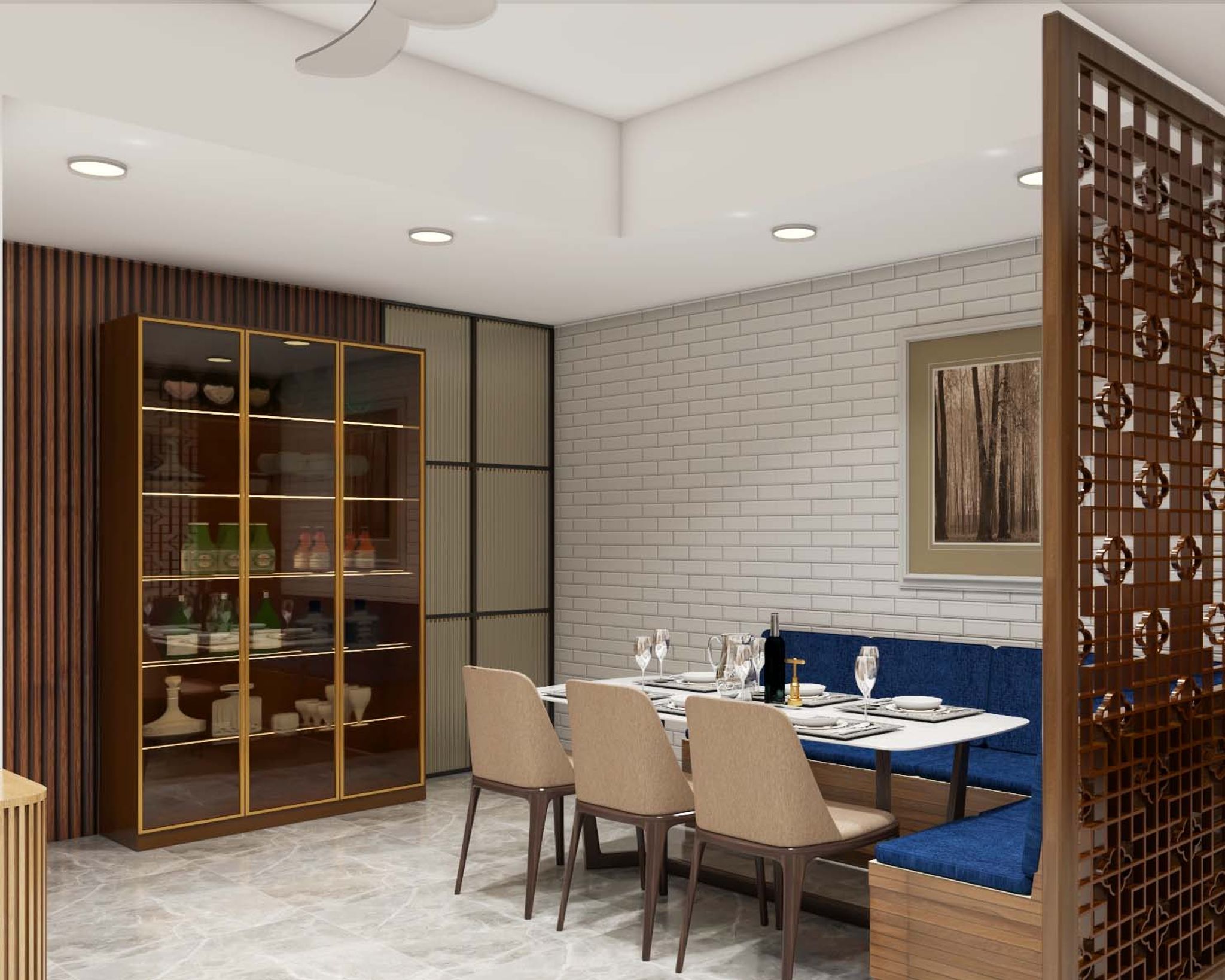 Spacious Modern Dining Room Design With Crockery Unit | Livspace