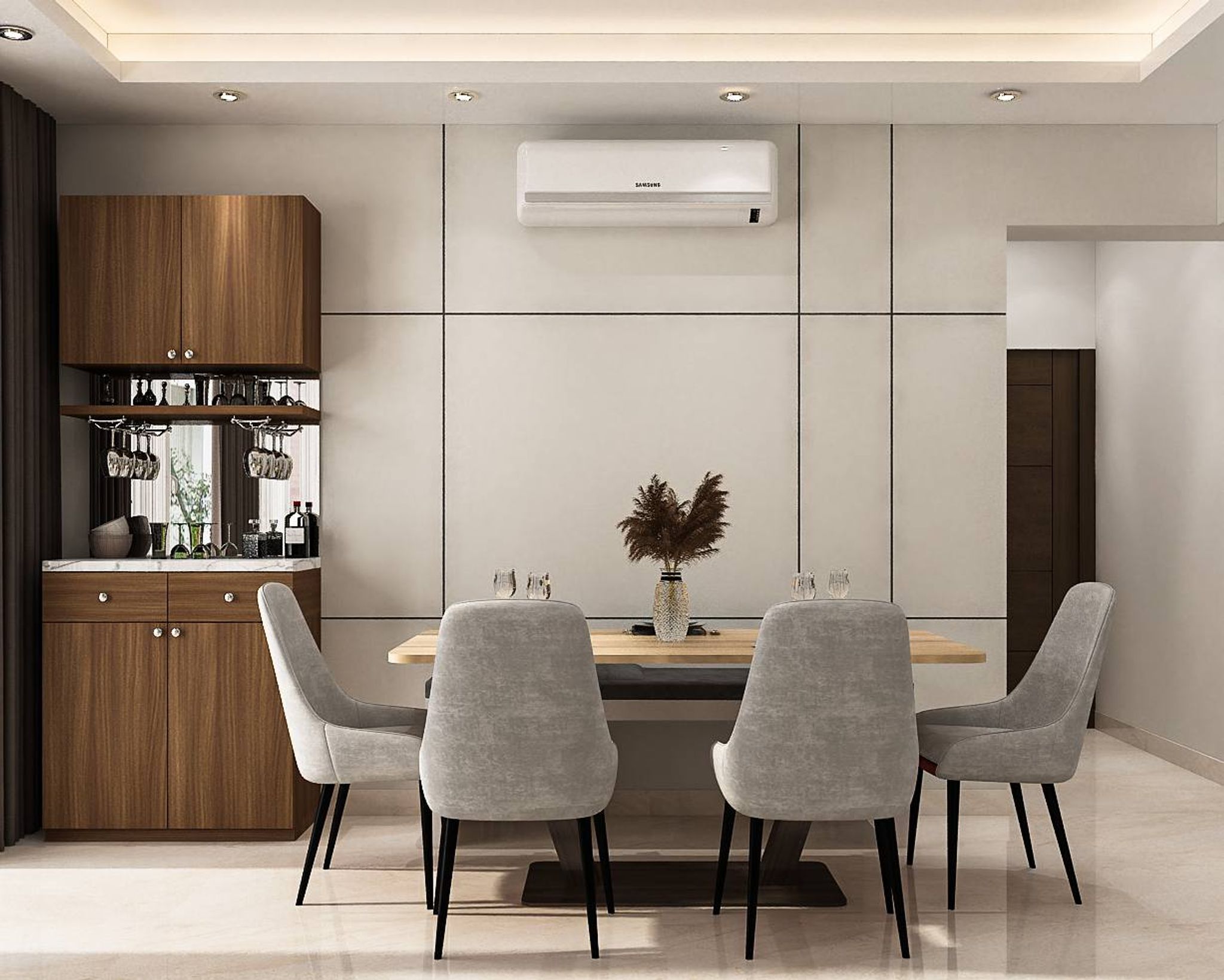 Contemporary Dining Room Design With Bench | Livspace