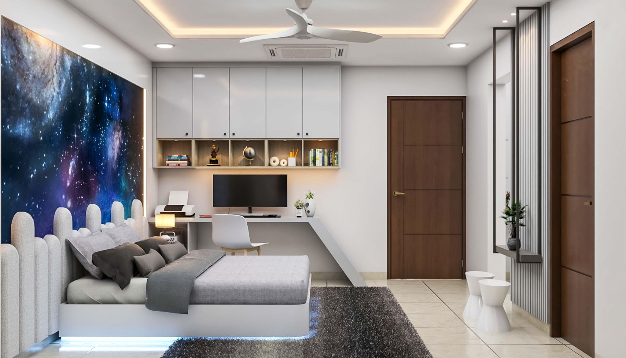 Contemporary Home Office Design With Slanting Work Panel | Livspace