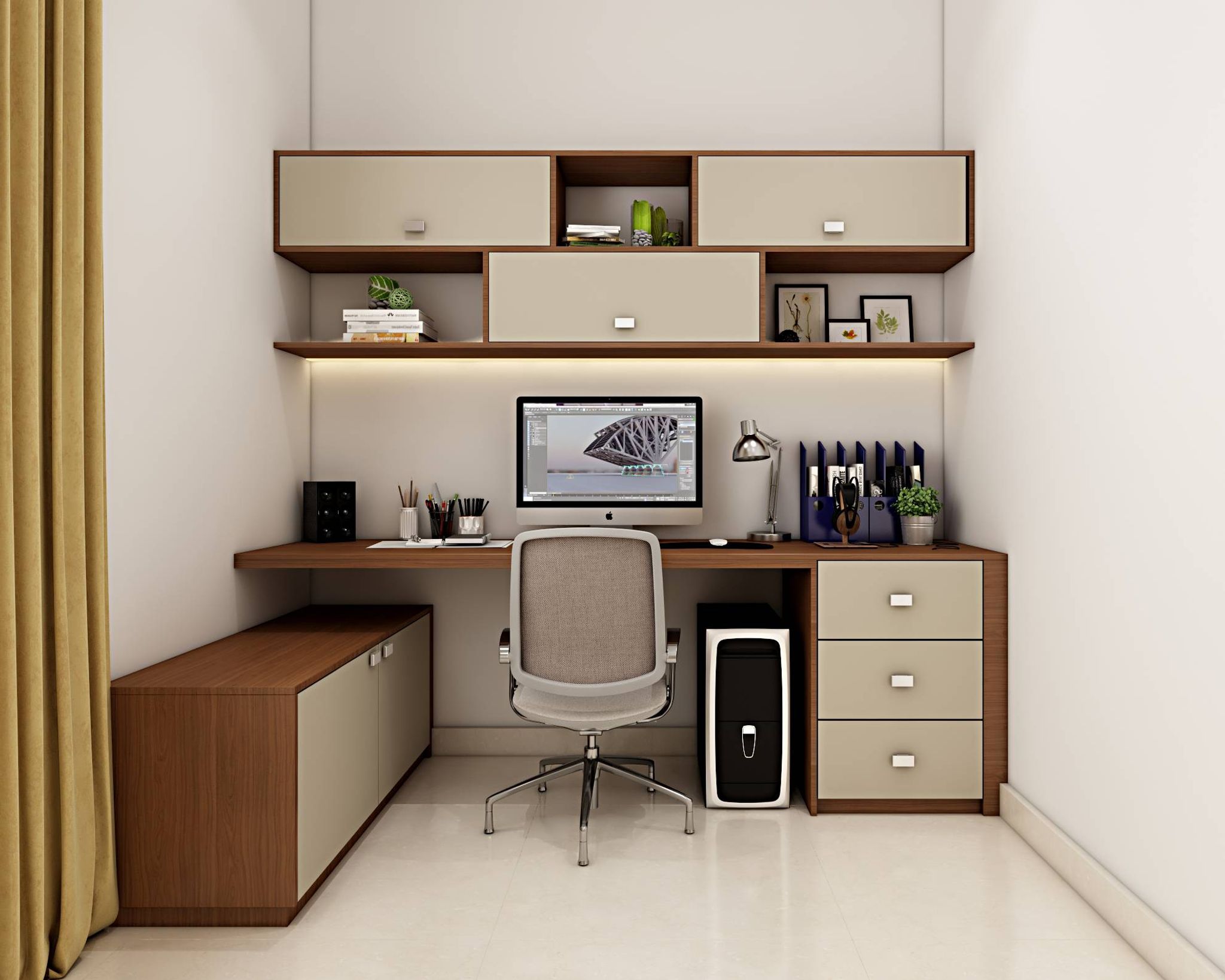 Modern Home Office Design With Efficient Storage And Wooden Workdesk ...
