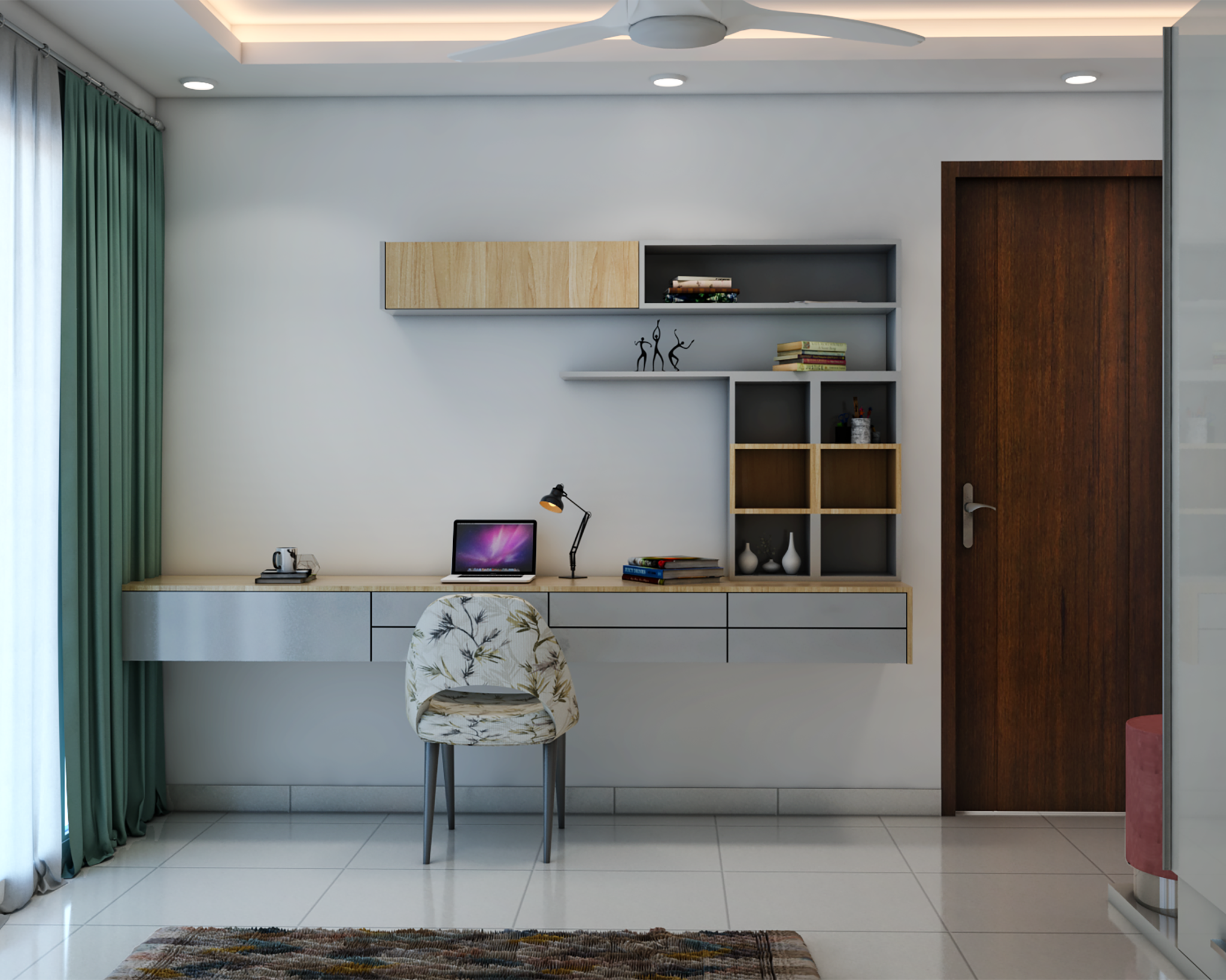 Spacious Home Office Design With Sliding Door Wardrobe | Livspace