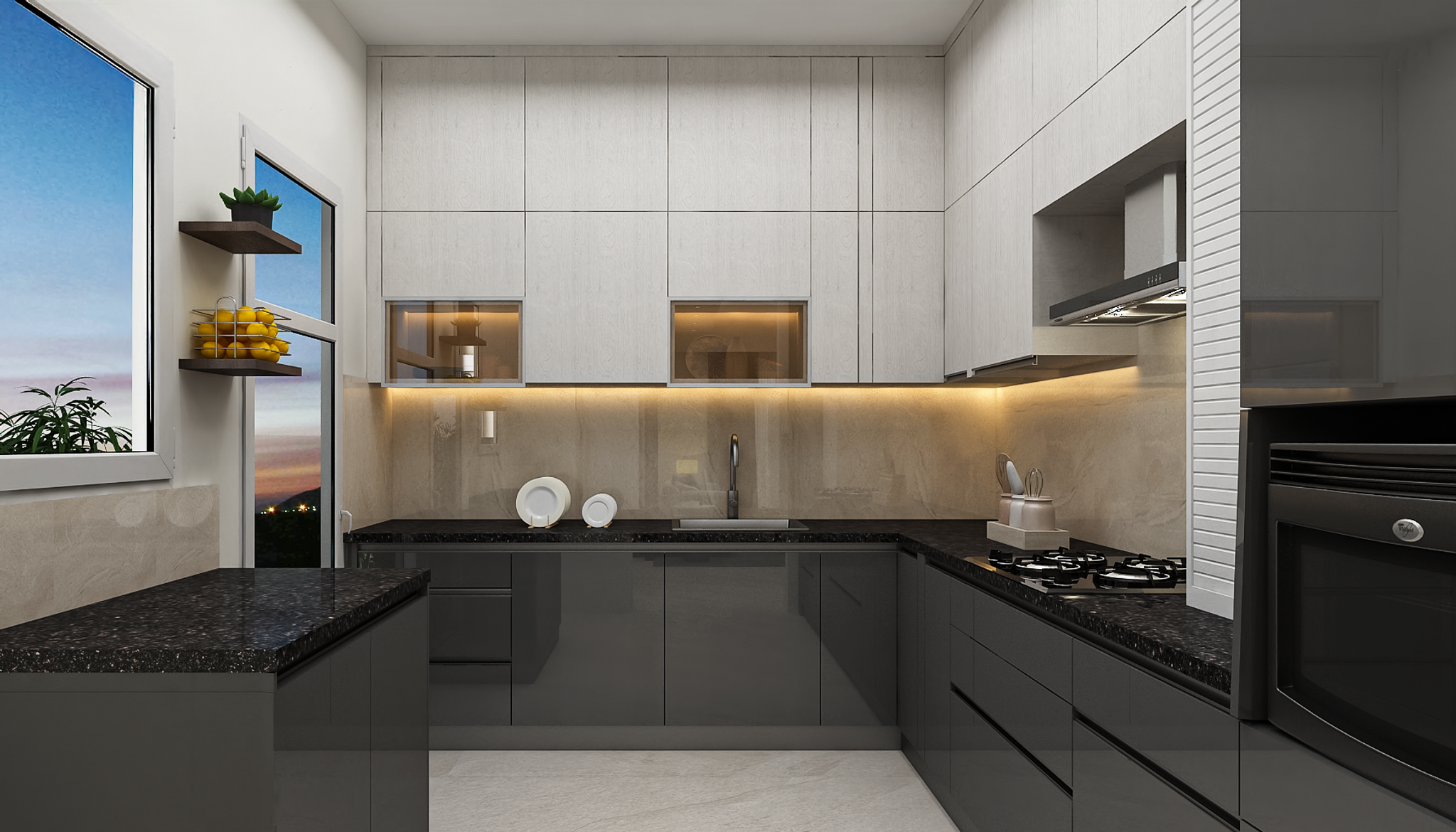 Modern Kitchen Design With Grey Bottom Cabinets | Livspace