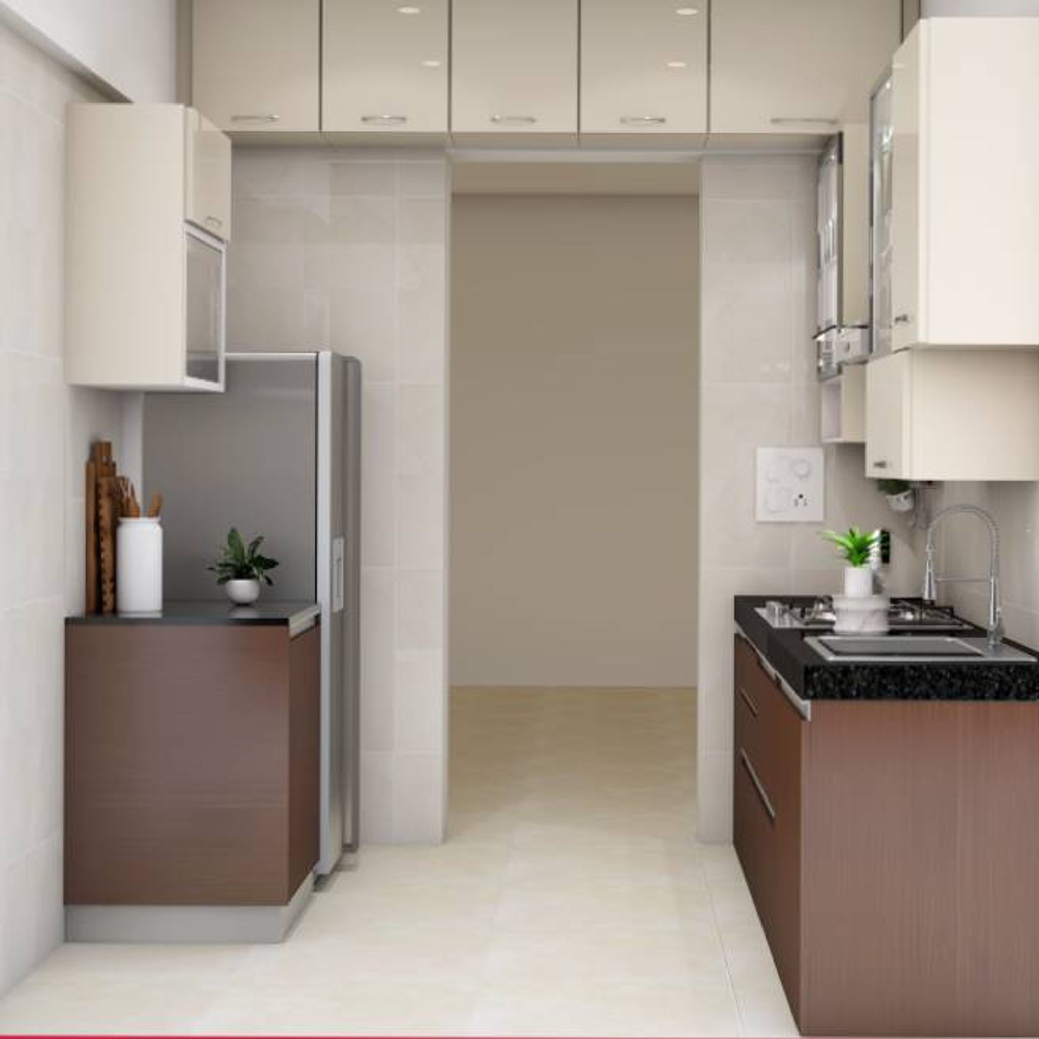 Low Maintenance Contemporary Style Compact Sized Kitchen Design | Livspace