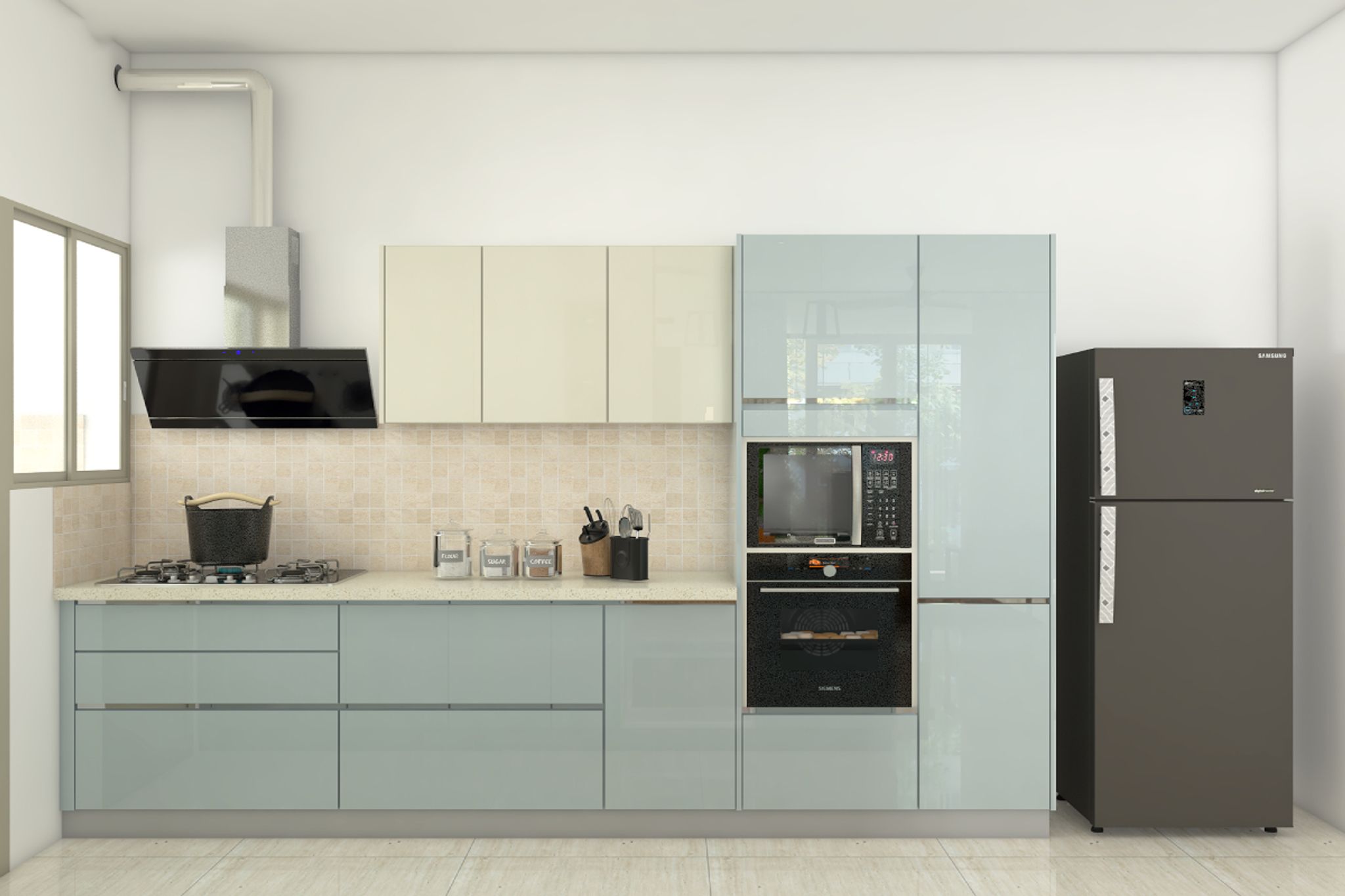 Low Maintenance Compact Glossy Finish Modern Kitchen Design | Livspace