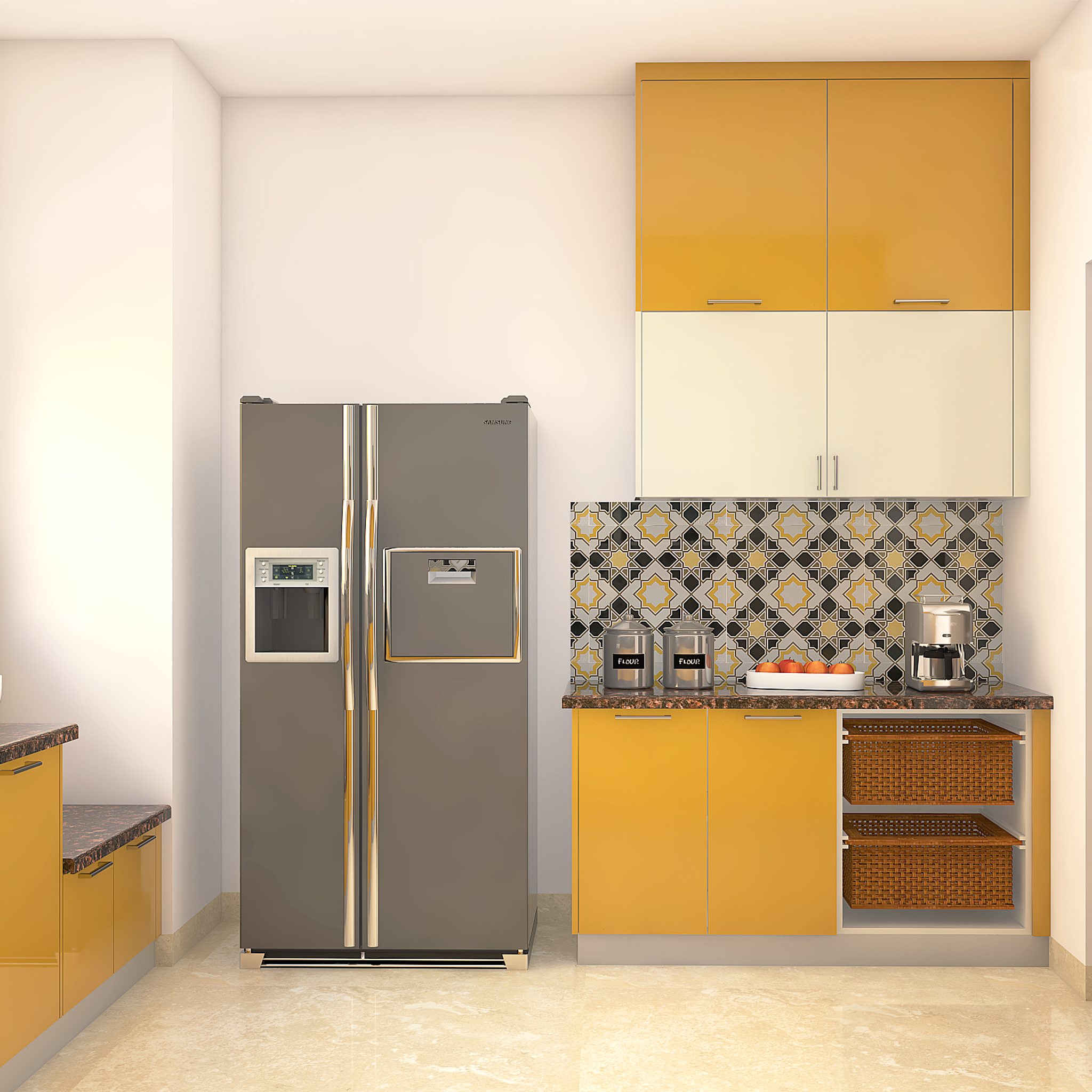 Spacious Yellow Kitchen Design | Livspace