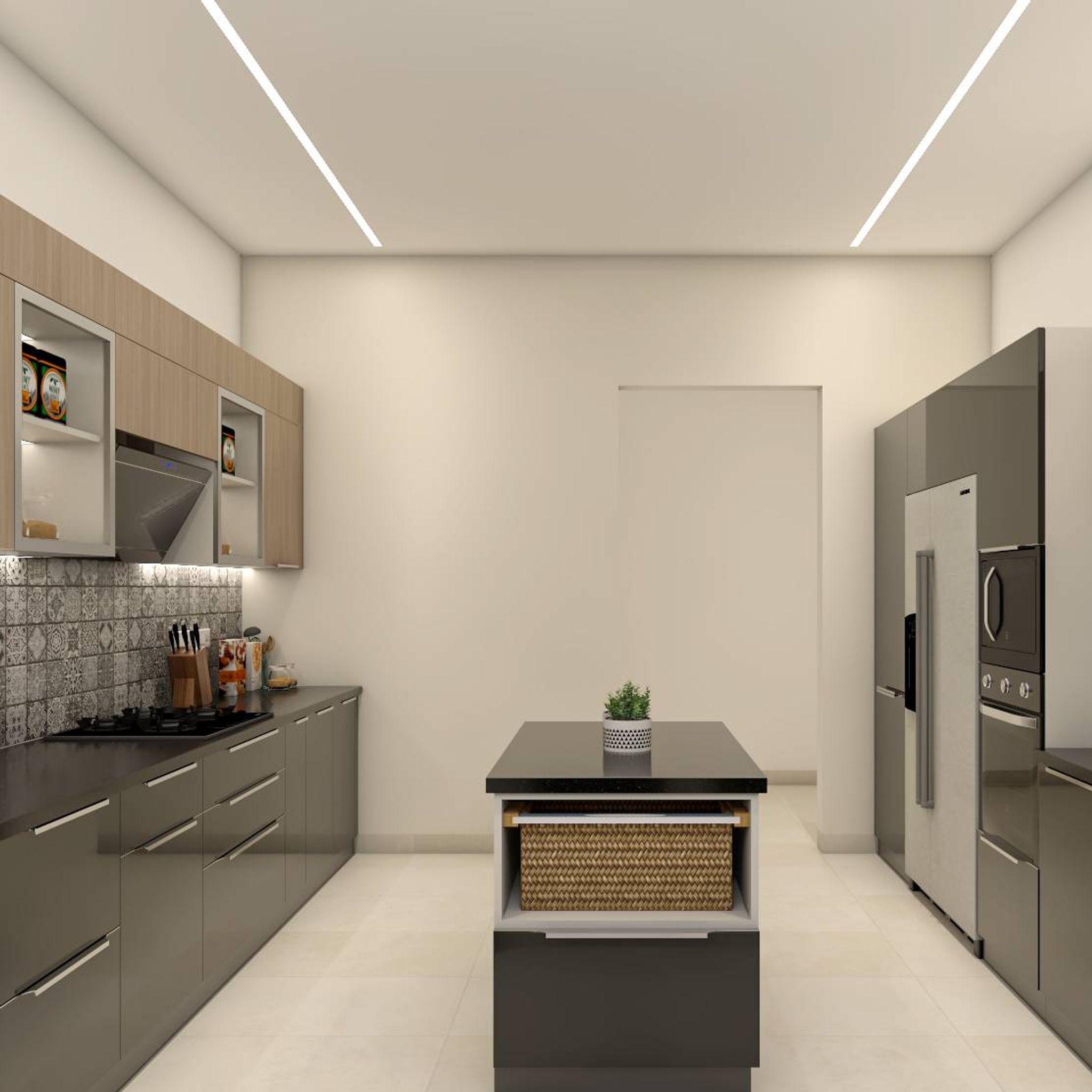 Modern Spacious Kitchen With Black Interiors | Livspace