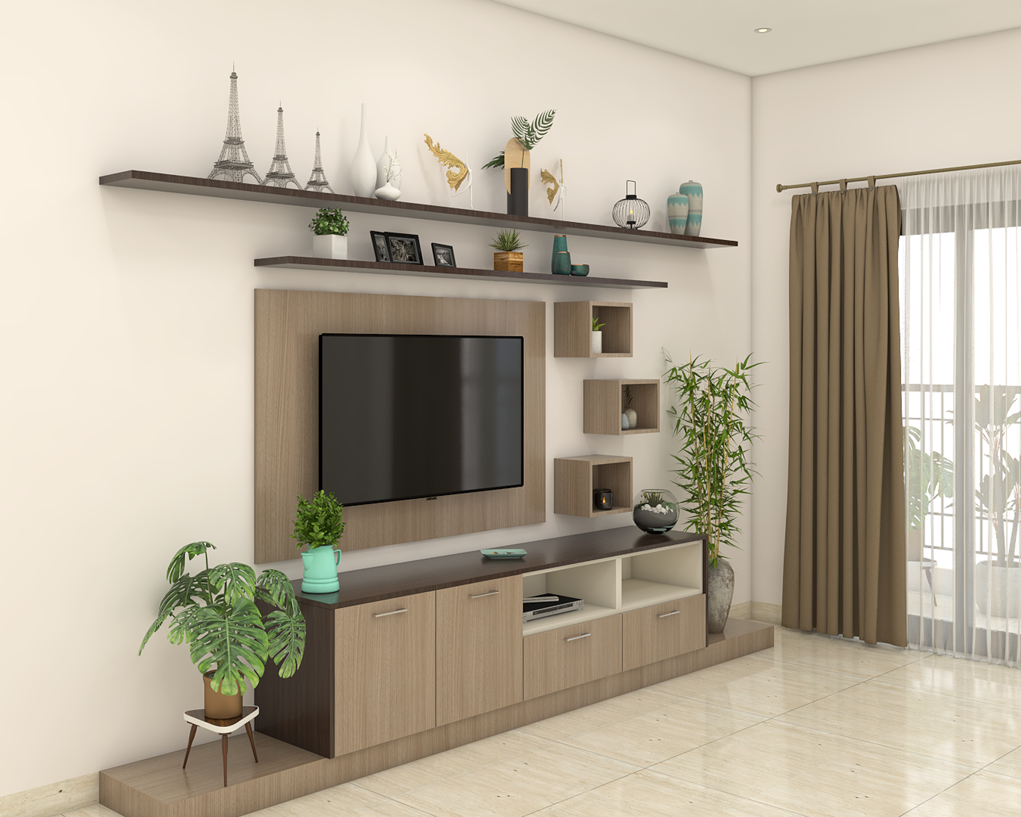 Elegant Low Maintenance Modern Style Spacious TV Unit Design | Livspace
